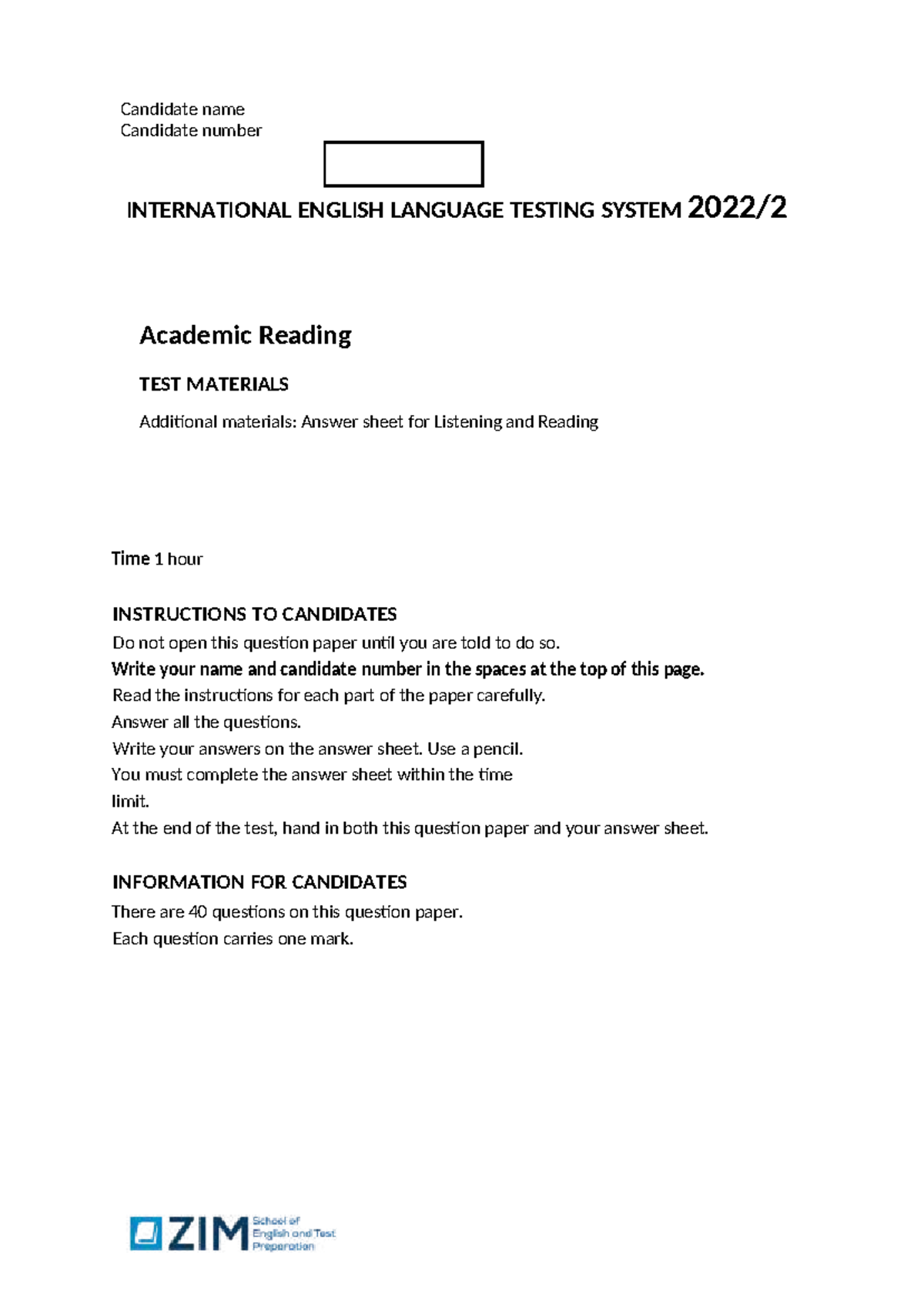 IELTS Academic Reading Test Materials (R-ISTCP) - Studocu