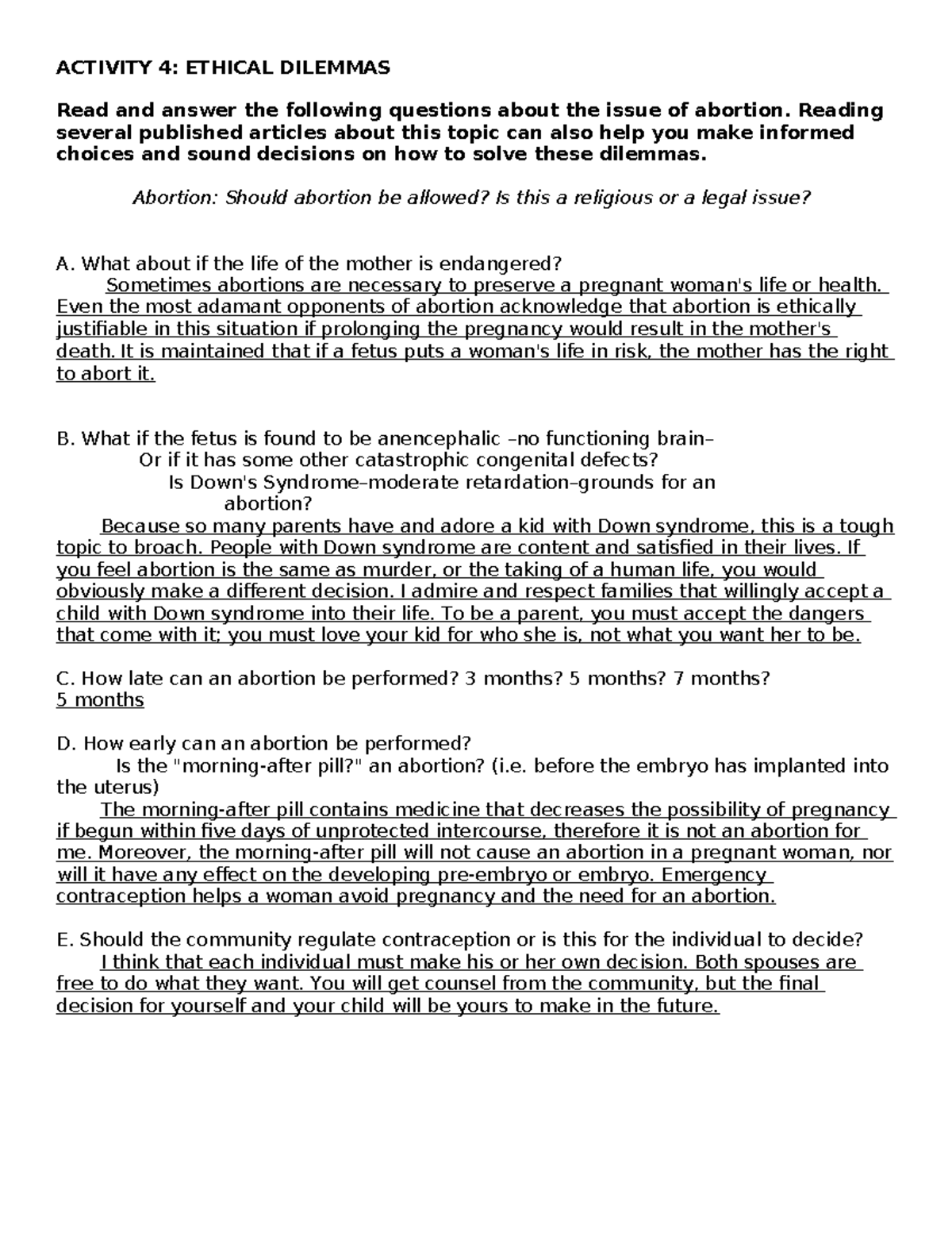 Dilemma - yaayyaya - ACTIVITY 4: ETHICAL DILEMMAS Read and answer the ...