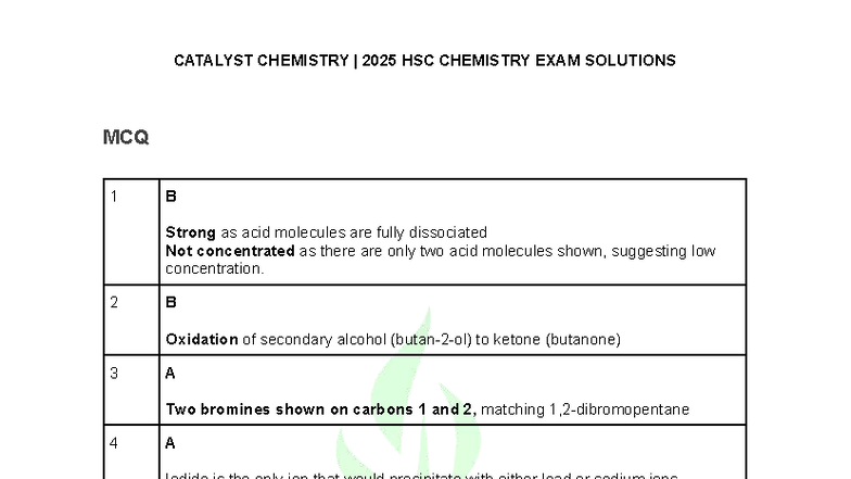 HSC Chemistry 2025 Exam Solutions: Catalyst Chemistry Insights - Studocu