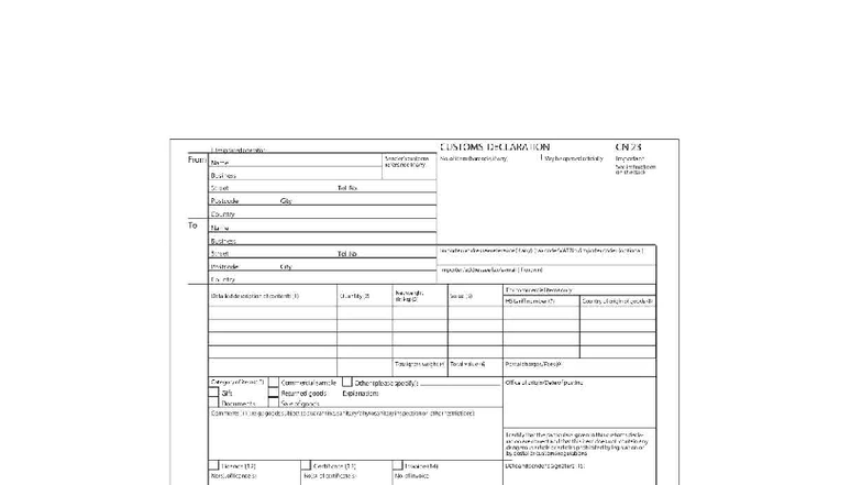 Customs Declaration CN 23 - Test Document for Shipping - Studocu