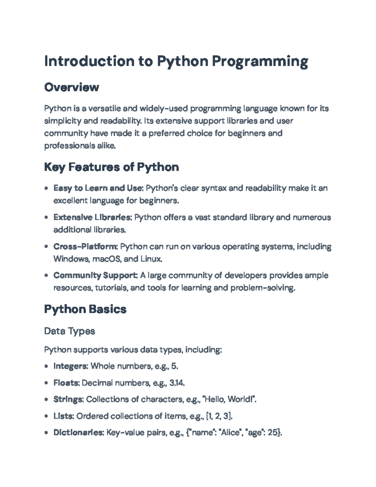 Introduction to Python Programming: Basics and Key Concepts - Introduction to Python Programming ...