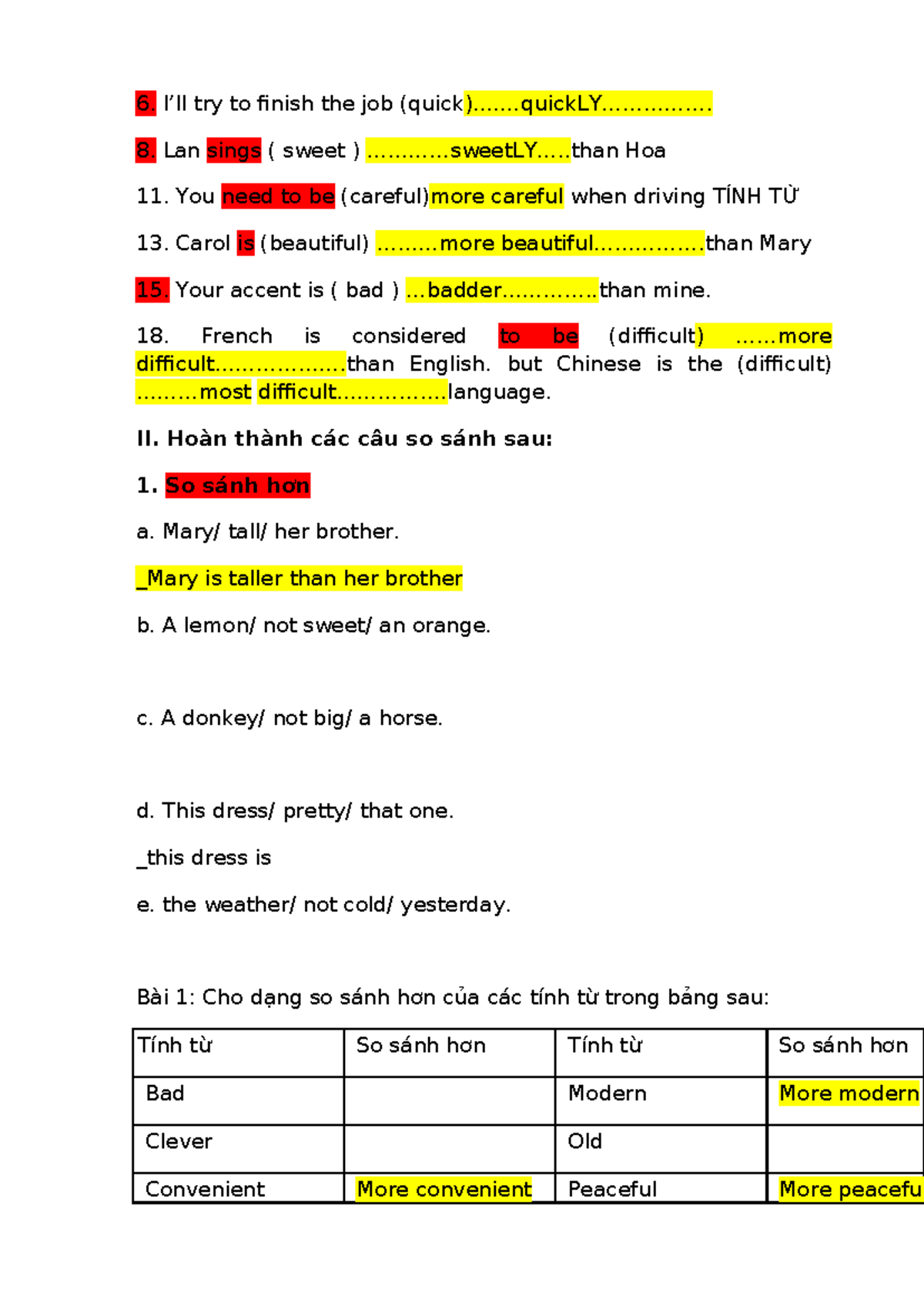 Comparative Adjectives Practice - English 101 - Studocu