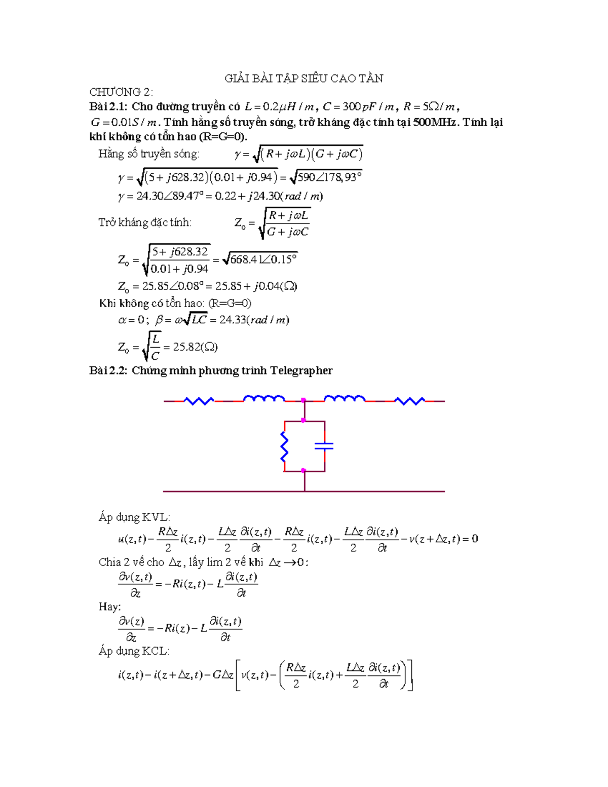 Bài Tập Siêu Cao Tần - Chương 2 và 4: Giải Bài Tập Chi Tiết - Studocu