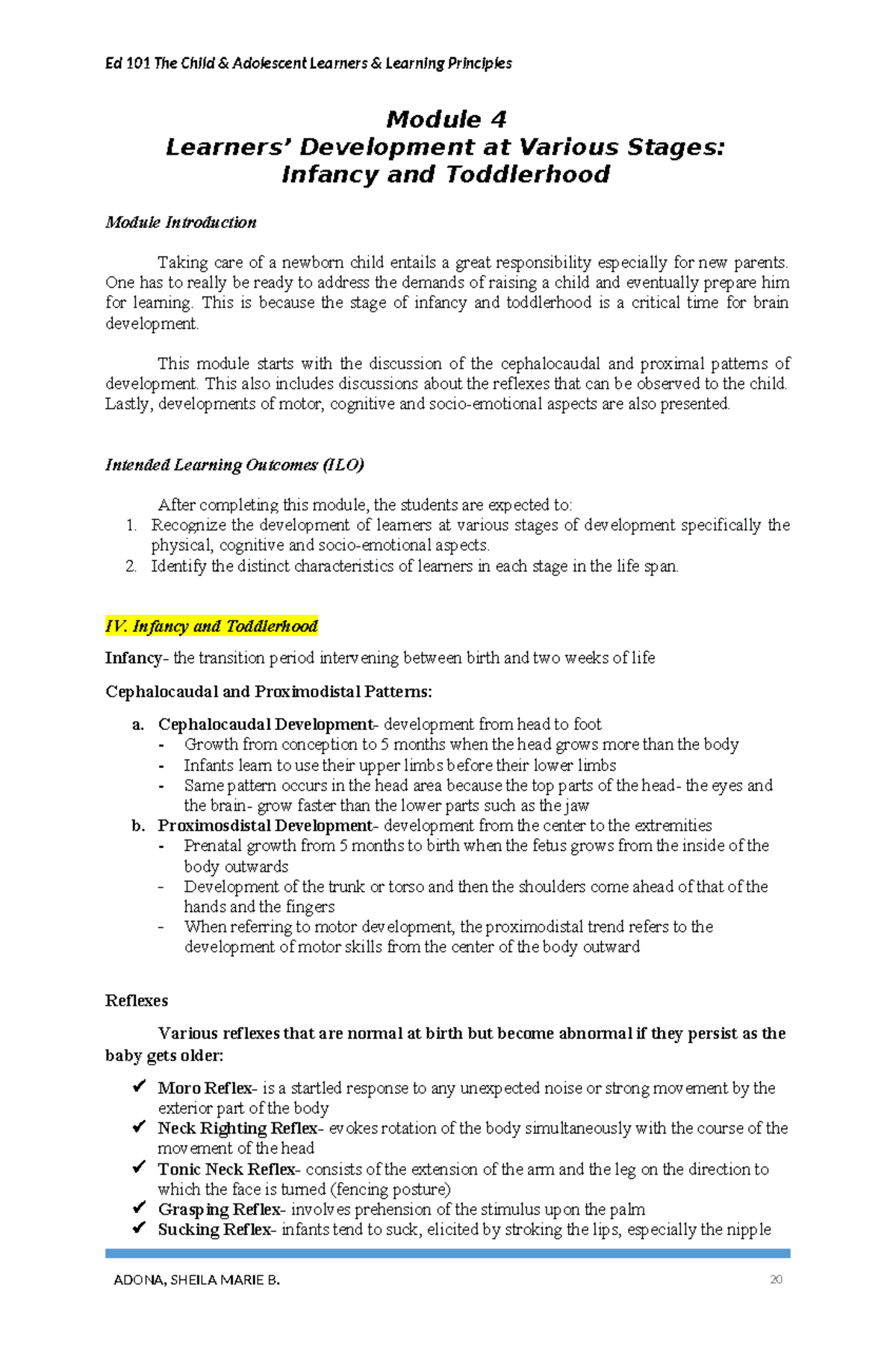 Child & Adolescent Dev: Learning Principles in Infancy & Toddlerhood ...