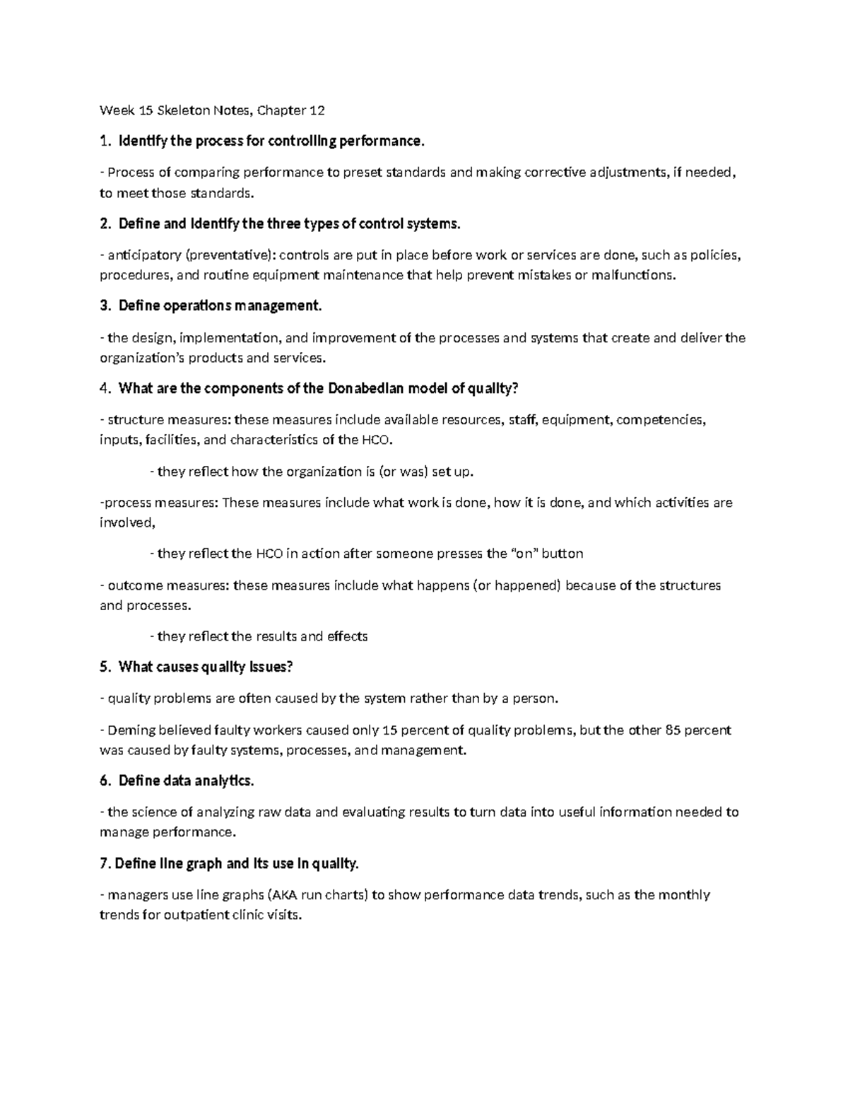 Week 15 Skeleton Notes: Control Systems & Quality Management - Studocu