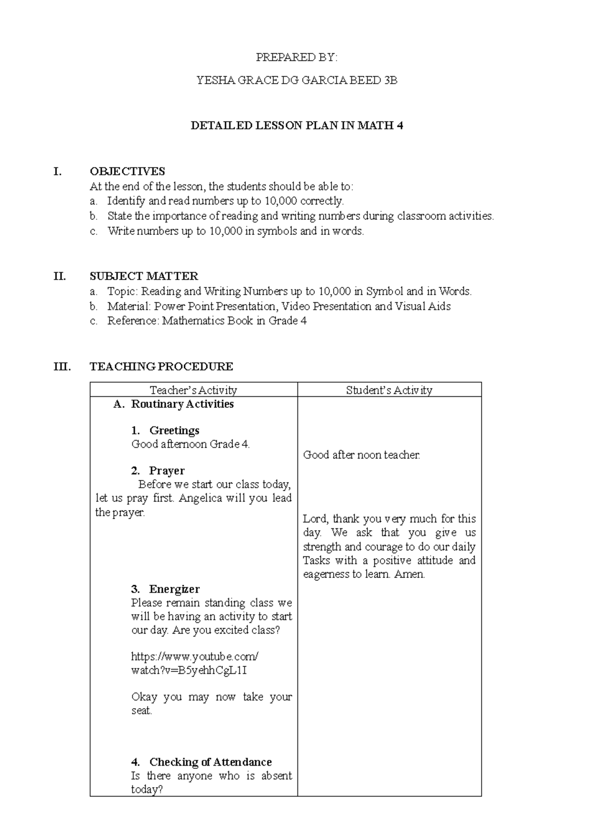Detailed Lesson PLAN IN MATH 4 - PREPARED BY: YESHA GRACE DG GARCIA ...