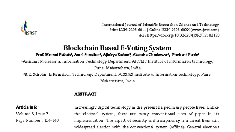 Blockchain Based E-Voting System: A Decentralized Approach - Studocu