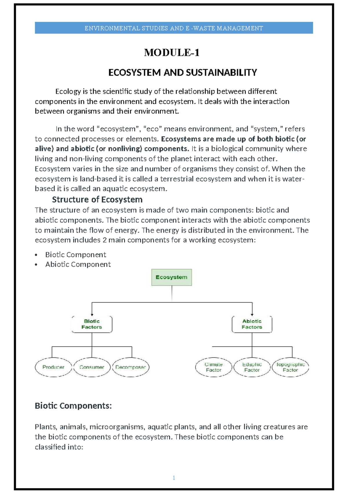 EVS Updated - environmental studies - MODULE- ECOSYSTEM AND ...