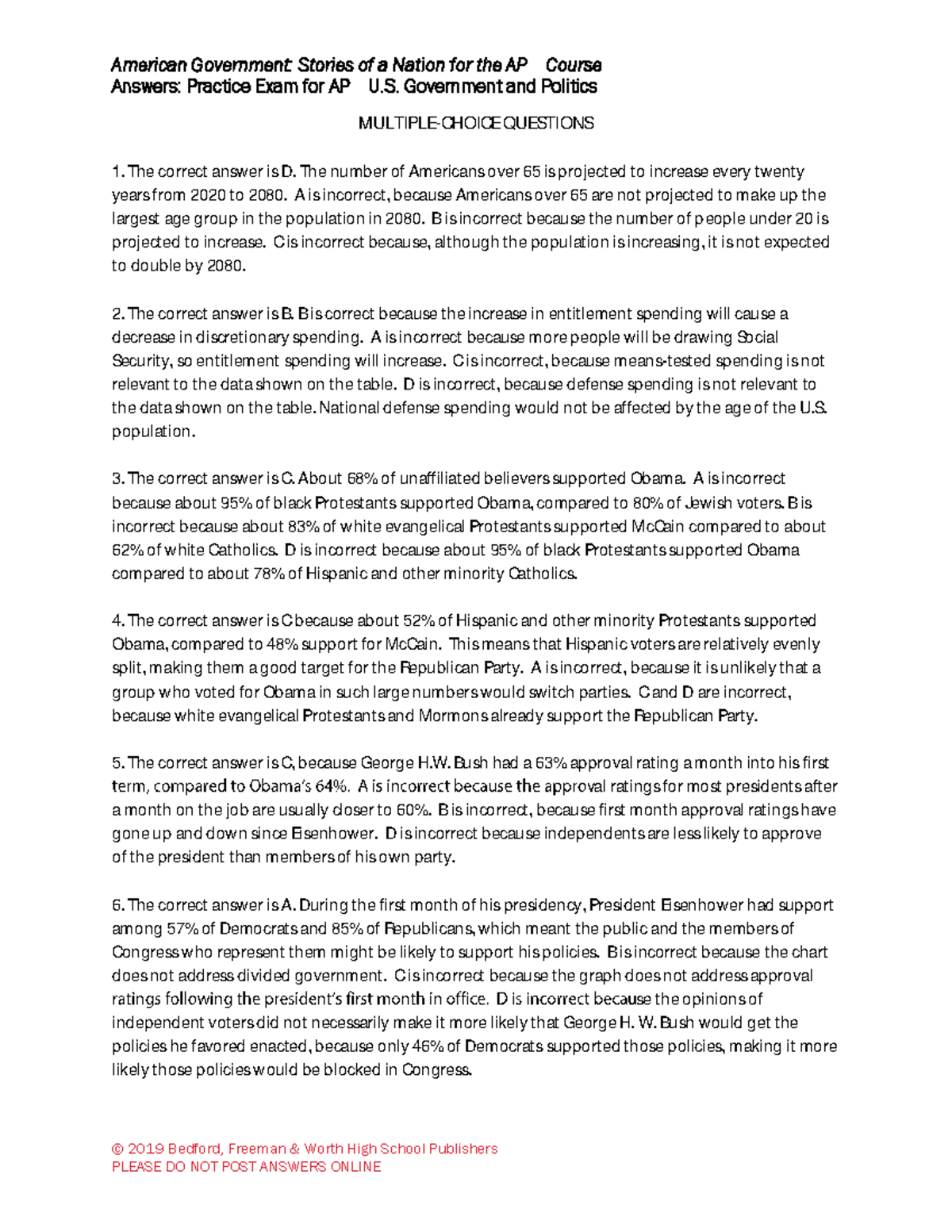 AP Gov & Politics: Practice Exam Answers for U.S. Government - Studocu