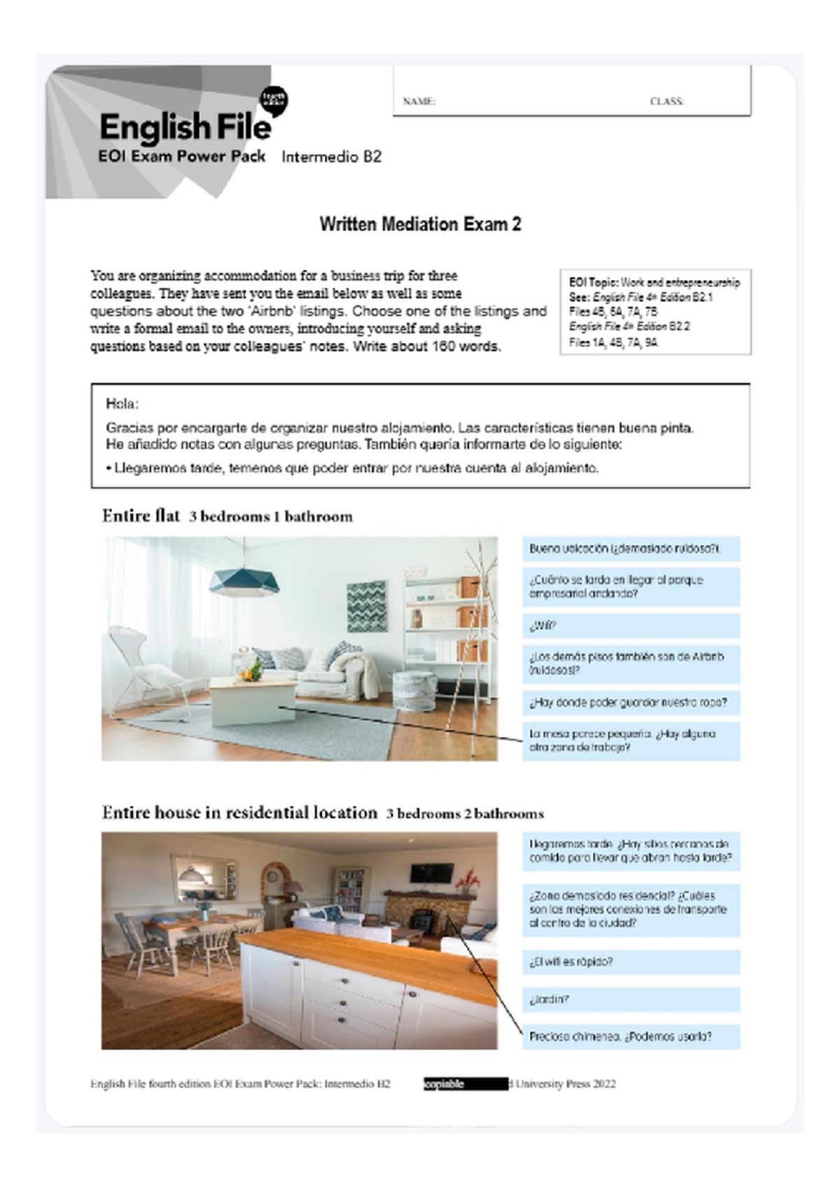 English File EOI Exam: Written Mediation Exam 2 - B2 Level - Studocu