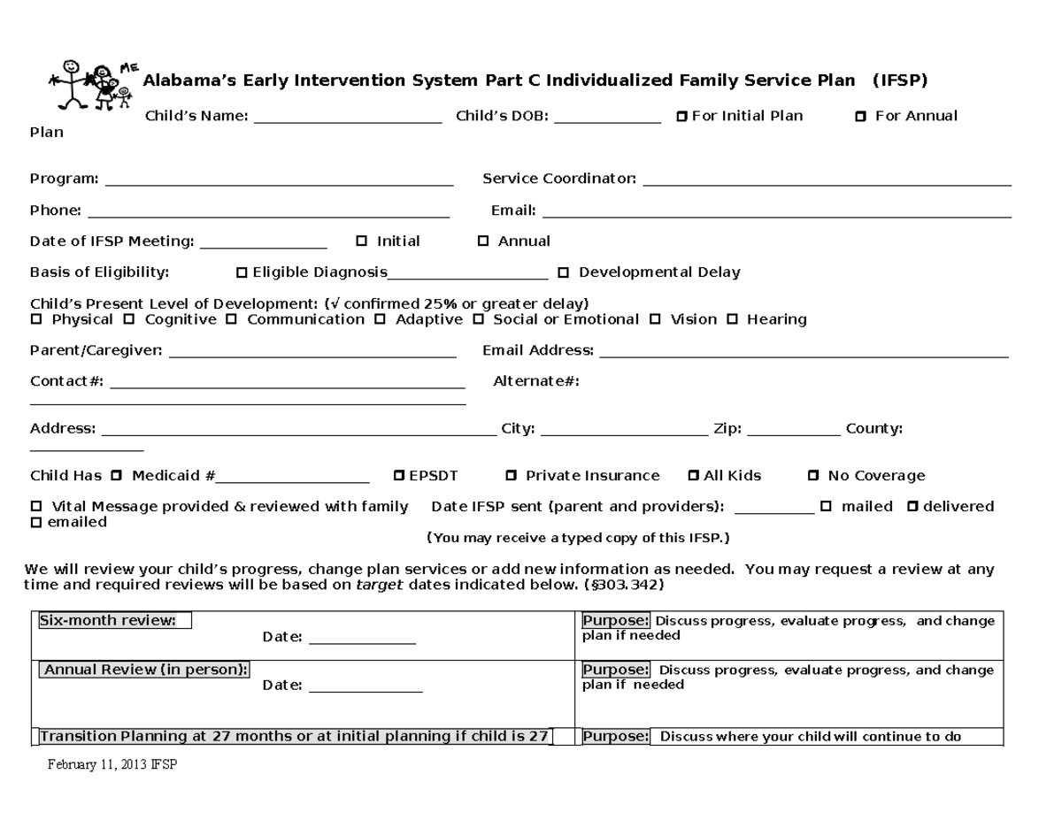 ECY 536 IFSP Form - Early Intervention System Individualized Family ...