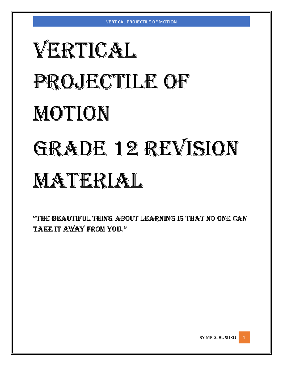 Grade 12 Physics: Vertical Projectile Motion Revision Notes - Studocu