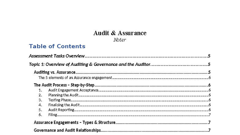 Audit & Assurance Overview: Key Concepts and Ethical Standards - Studocu