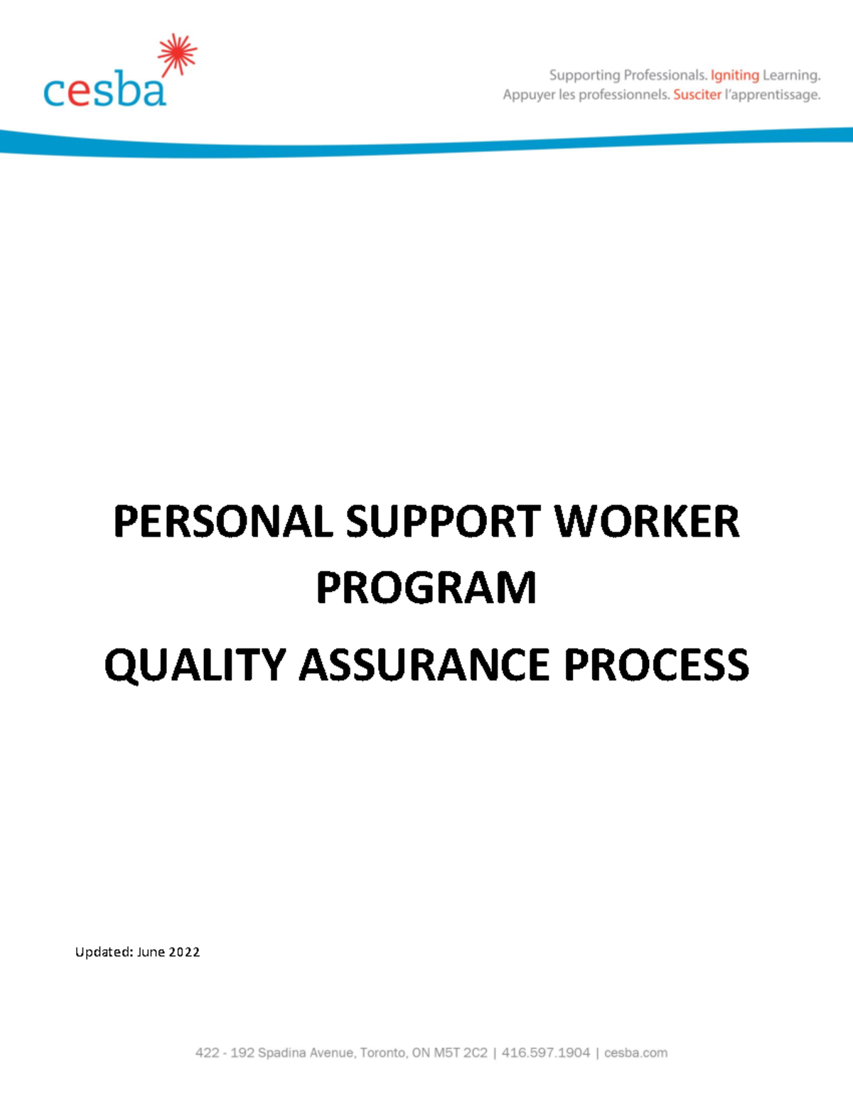 CESBA PSW QA Handbook: Quality Assurance Process Overview (June 2022 ...