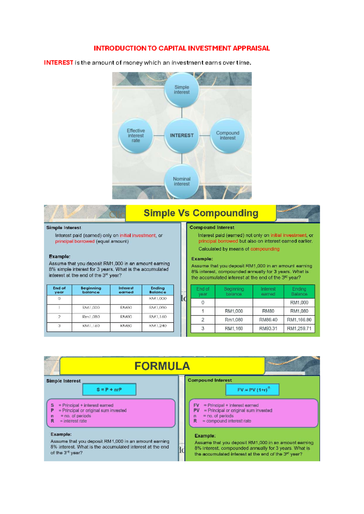 Investment Appraisal Notes: Simple & Compound Interest Exercises - Studocu