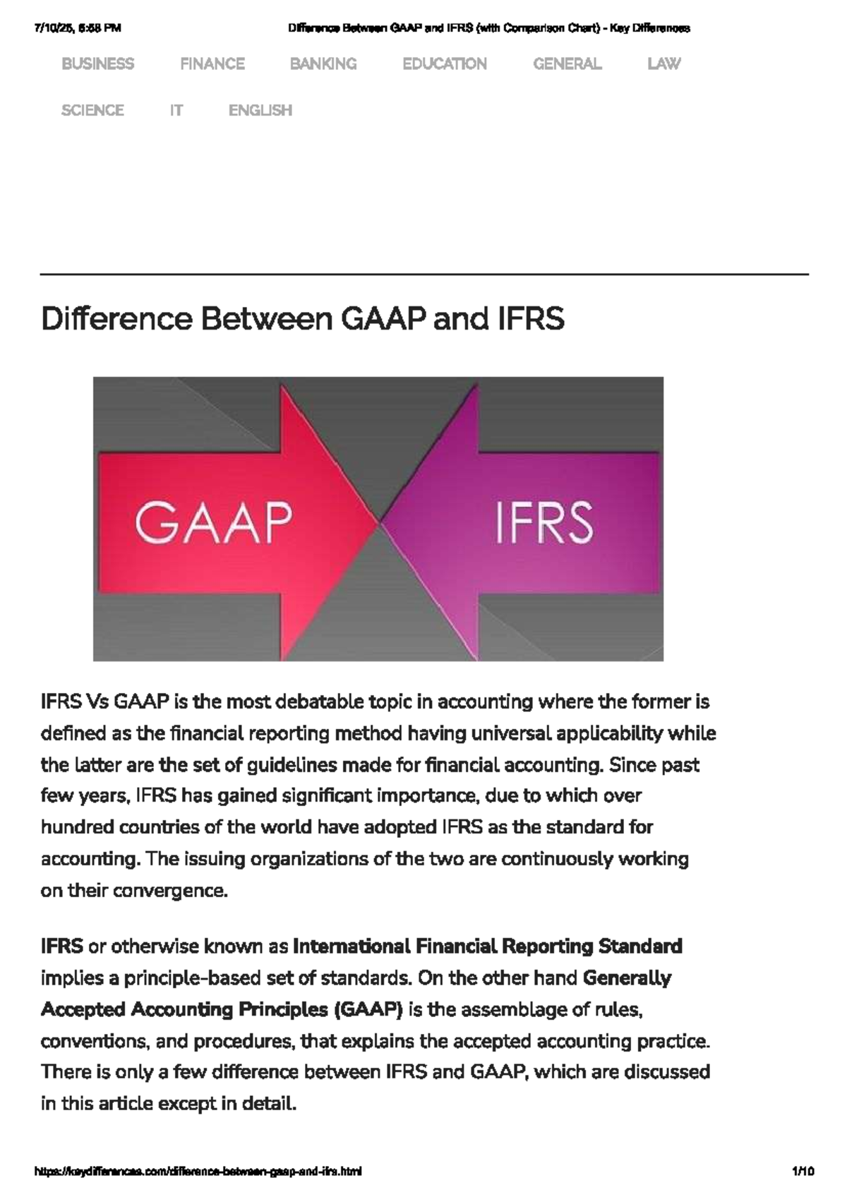 Difference Between GAAP and IFRS: Key Differences & Chart - Studocu
