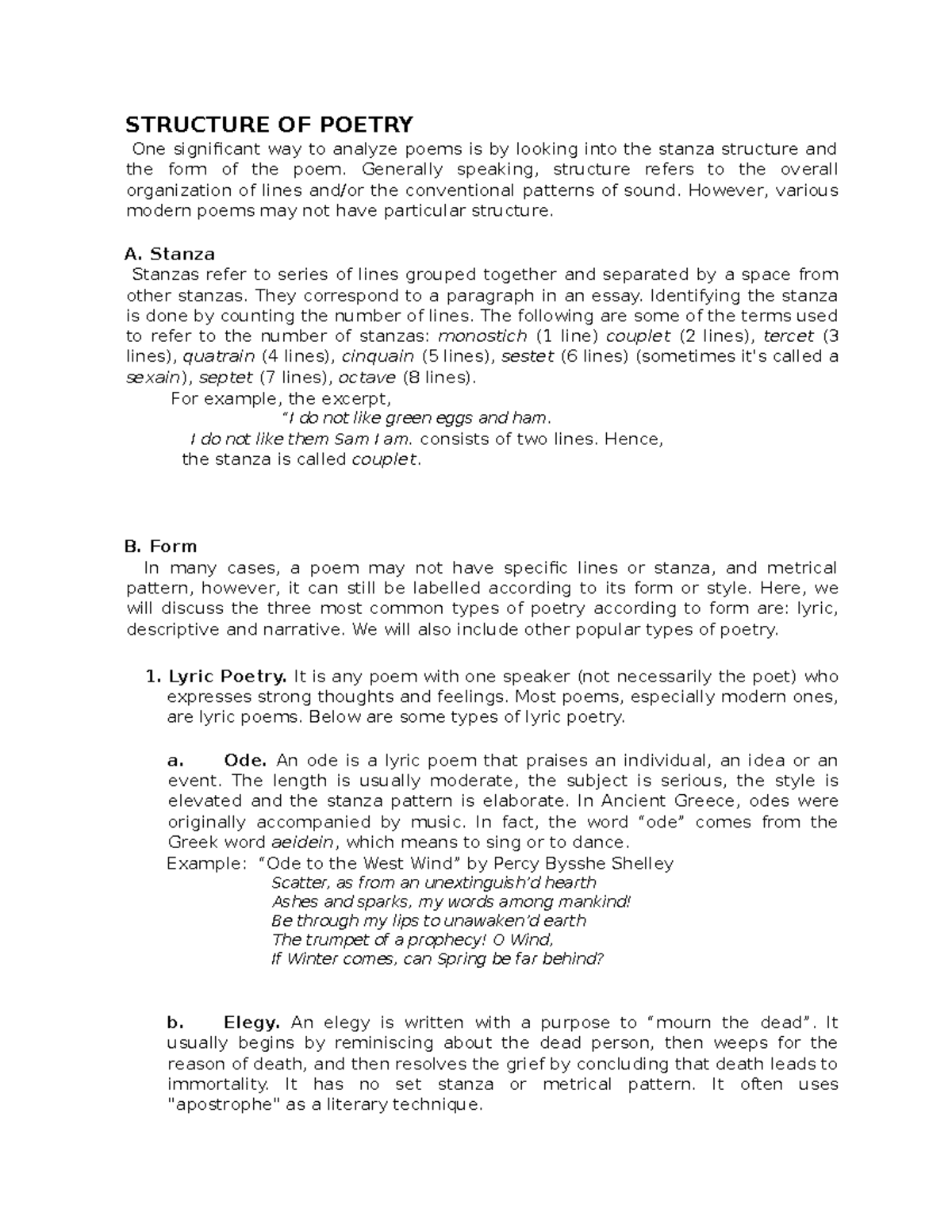 Structure-OF- Poetry - Gusdyjgtrrt - STRUCTURE OF POETRY One ...