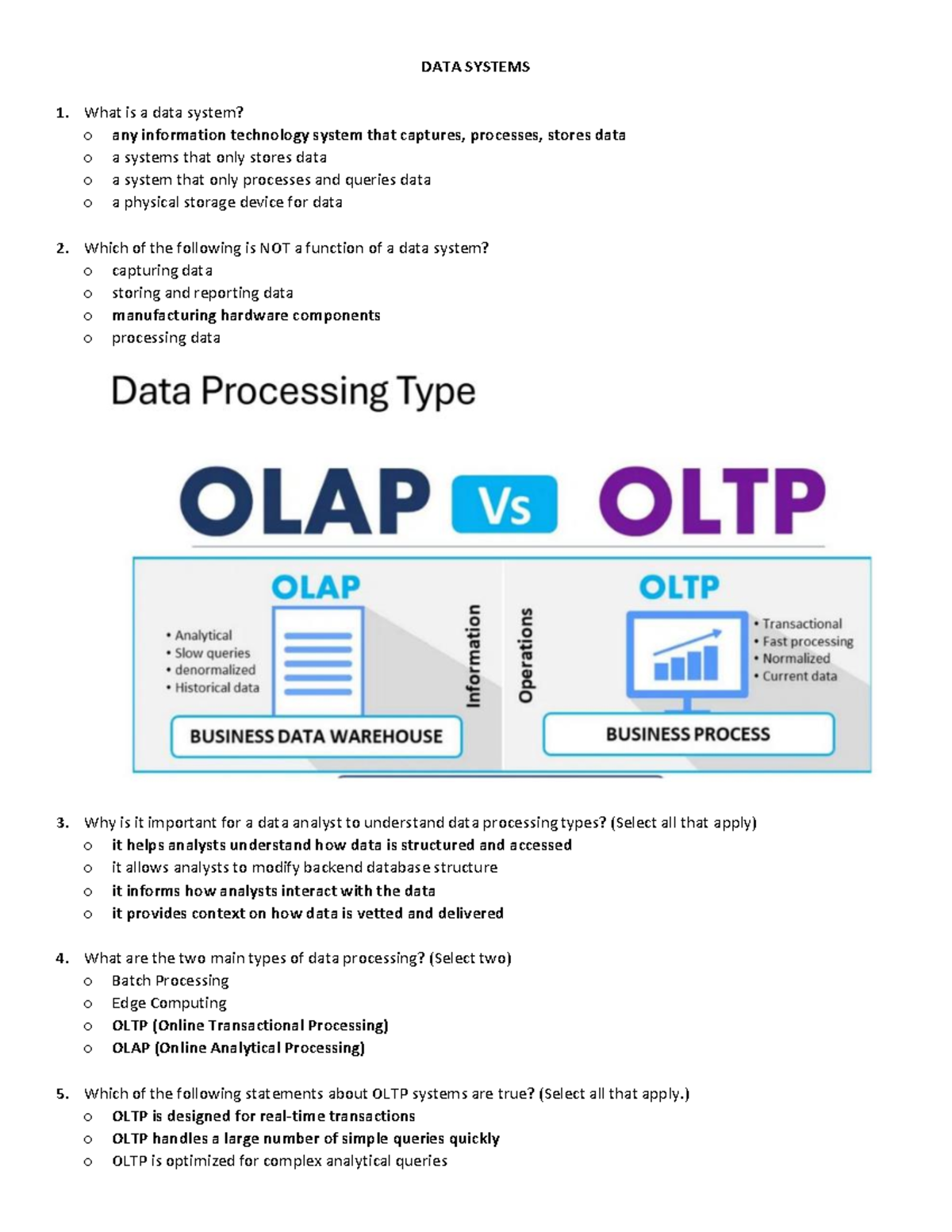 DATA Systems - Understanding Data Types and Processing Methods - Studocu
