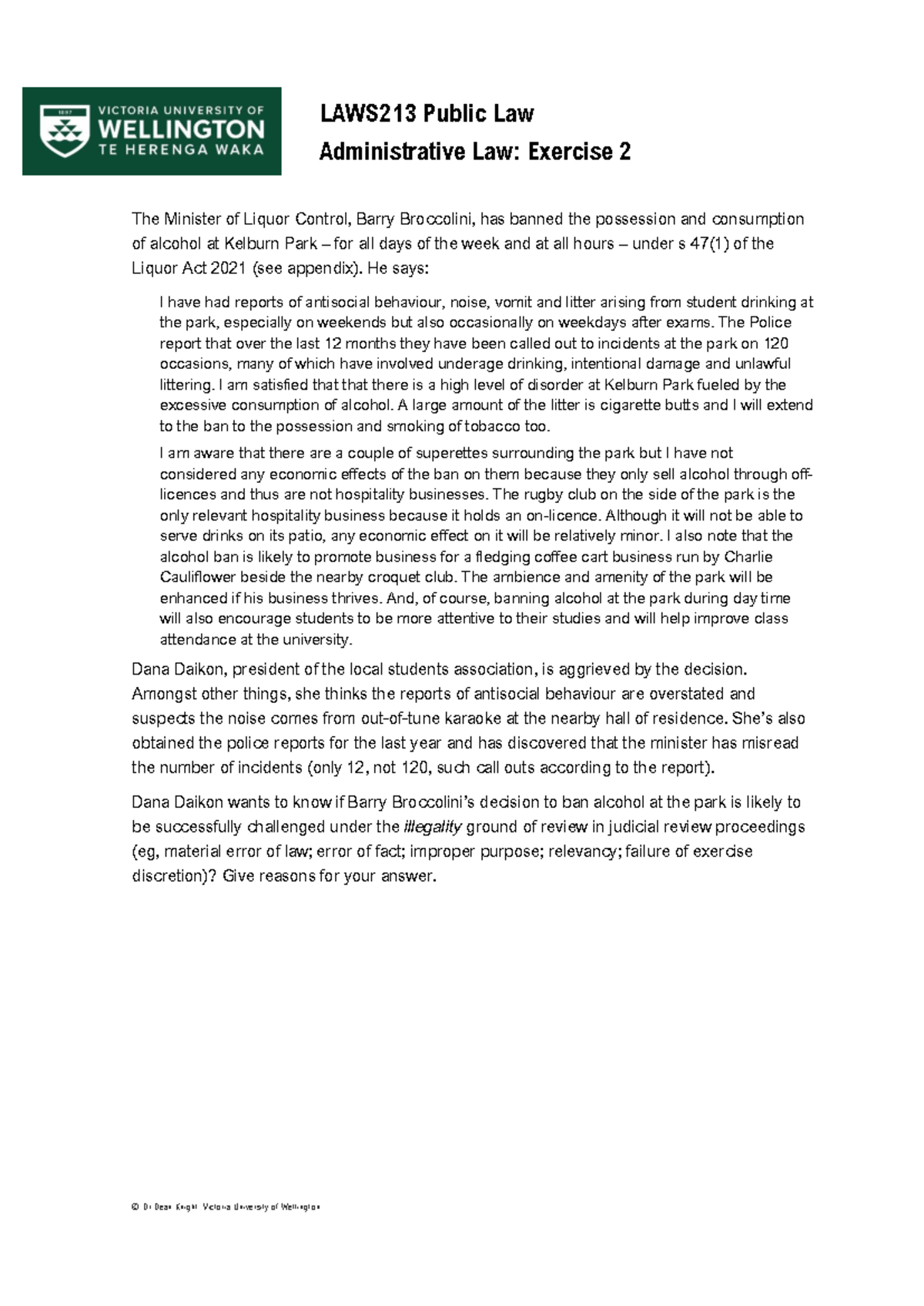 LAWS213 2023 E002 Exercise 2 - © Dr Dean Knight, Victoria University of ...
