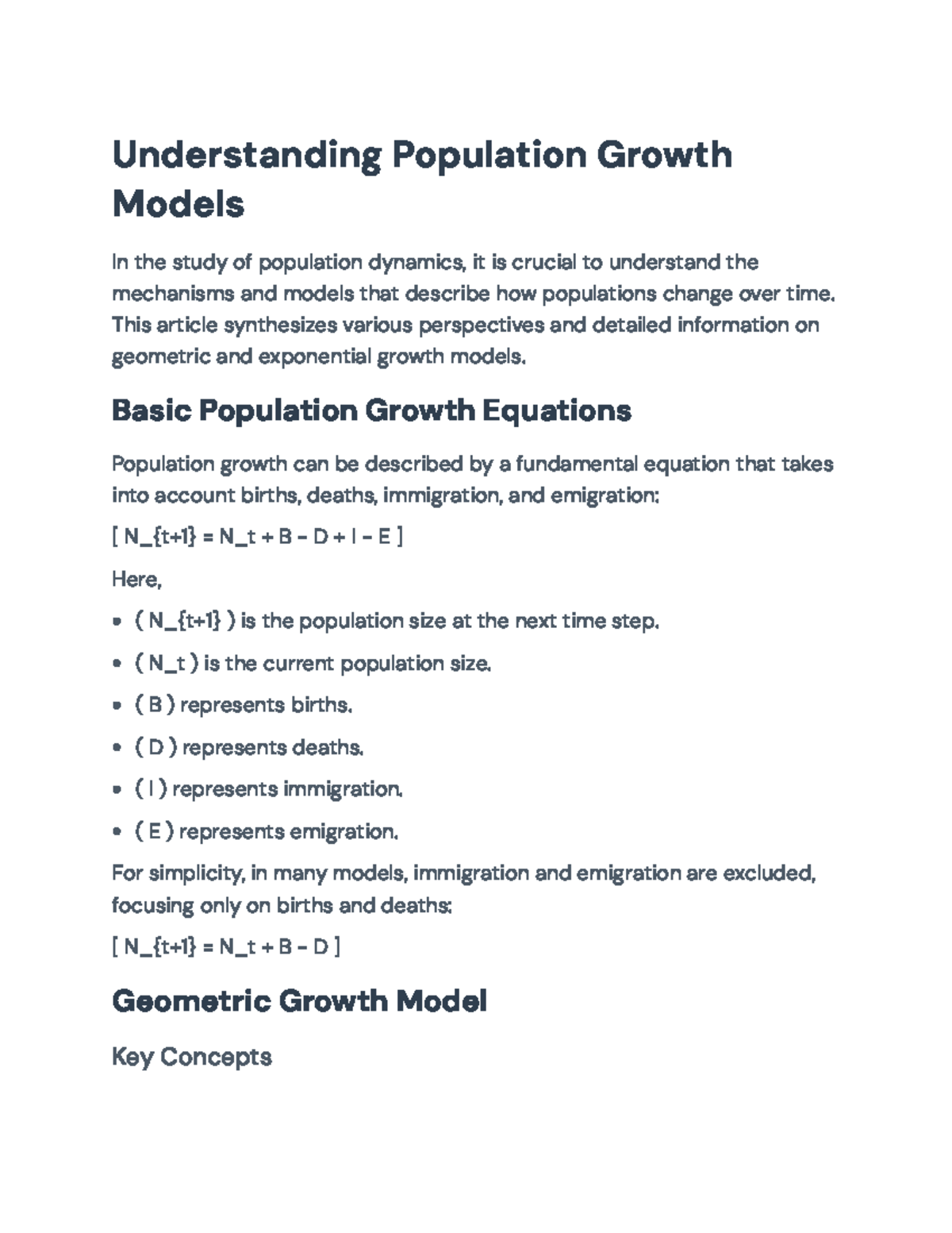 Population Growth Dynamics: Geometric and Exponential Models Overview ...