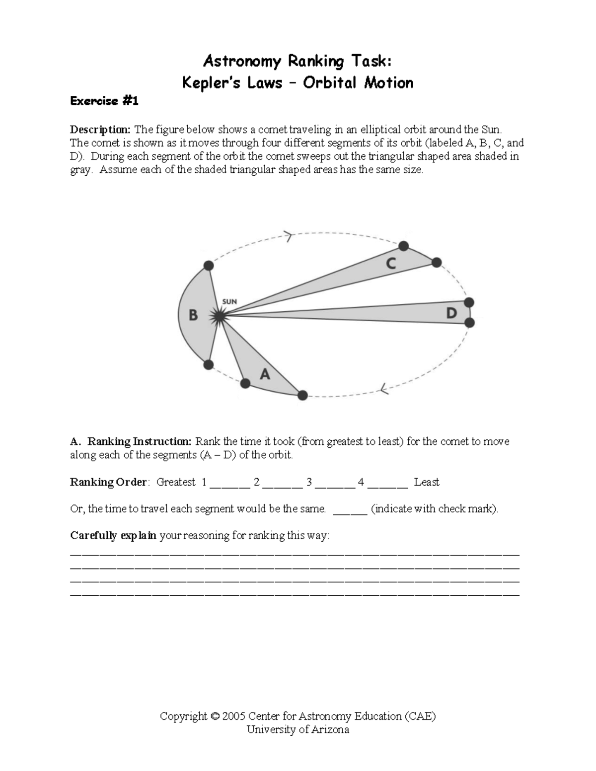 Exercise Astronomy Ranking Task: Comet's Orbital Motion Analysis - Studocu