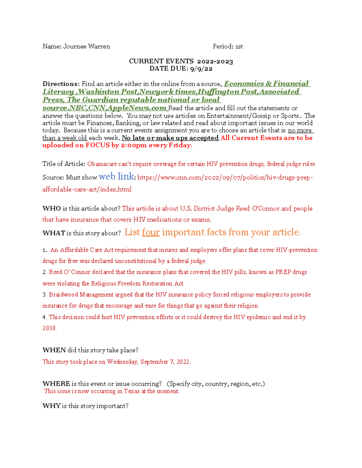 Economics Current Event 22-23 copy copy copy - Name: Journee Warren ...