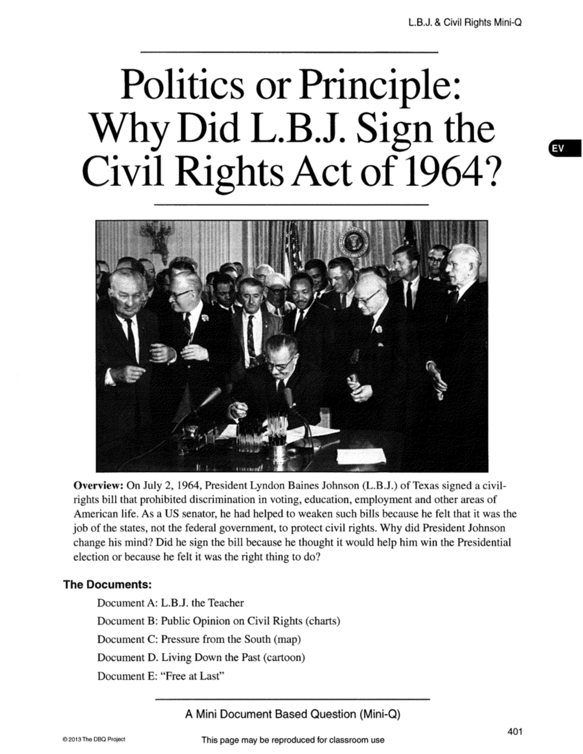 LBJ Civil Rights Mini DBQ: Analyzing Legislative Actions & Impact - Studocu
