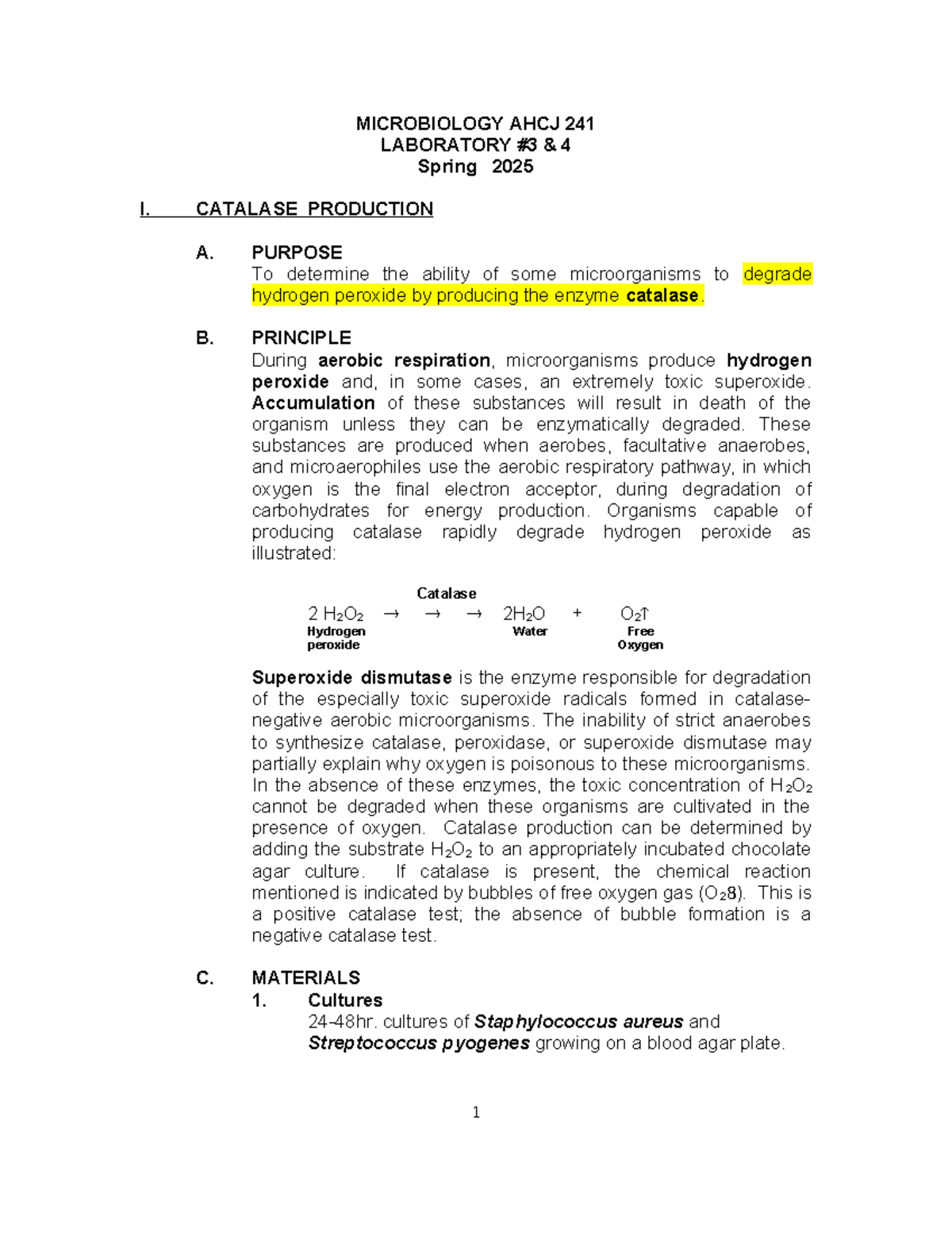 Microbiology AHCJ 241 & 242 Lab 4 Report: Catalase, Oxidase, and IMViC ...