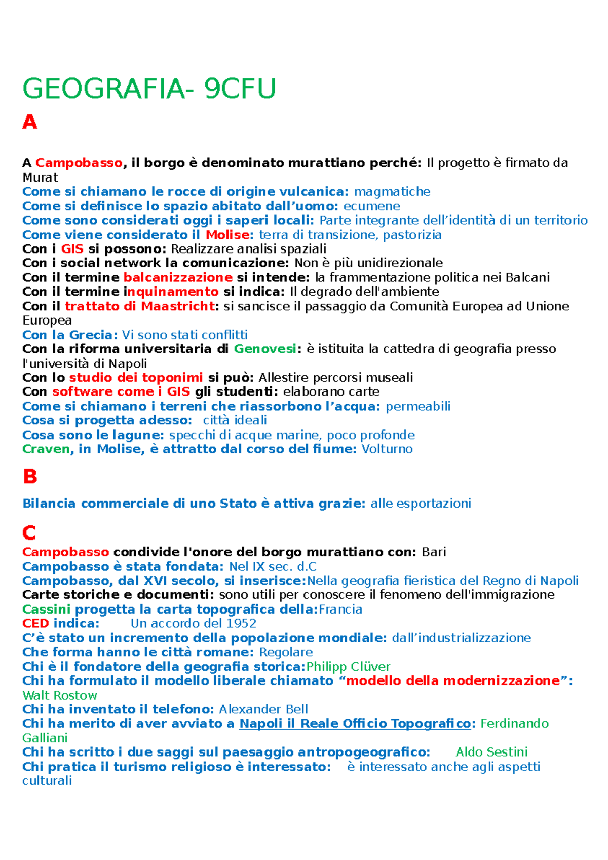 Geografia 9CFU: Domande e Riassunti per Preparazione Esame - Studocu