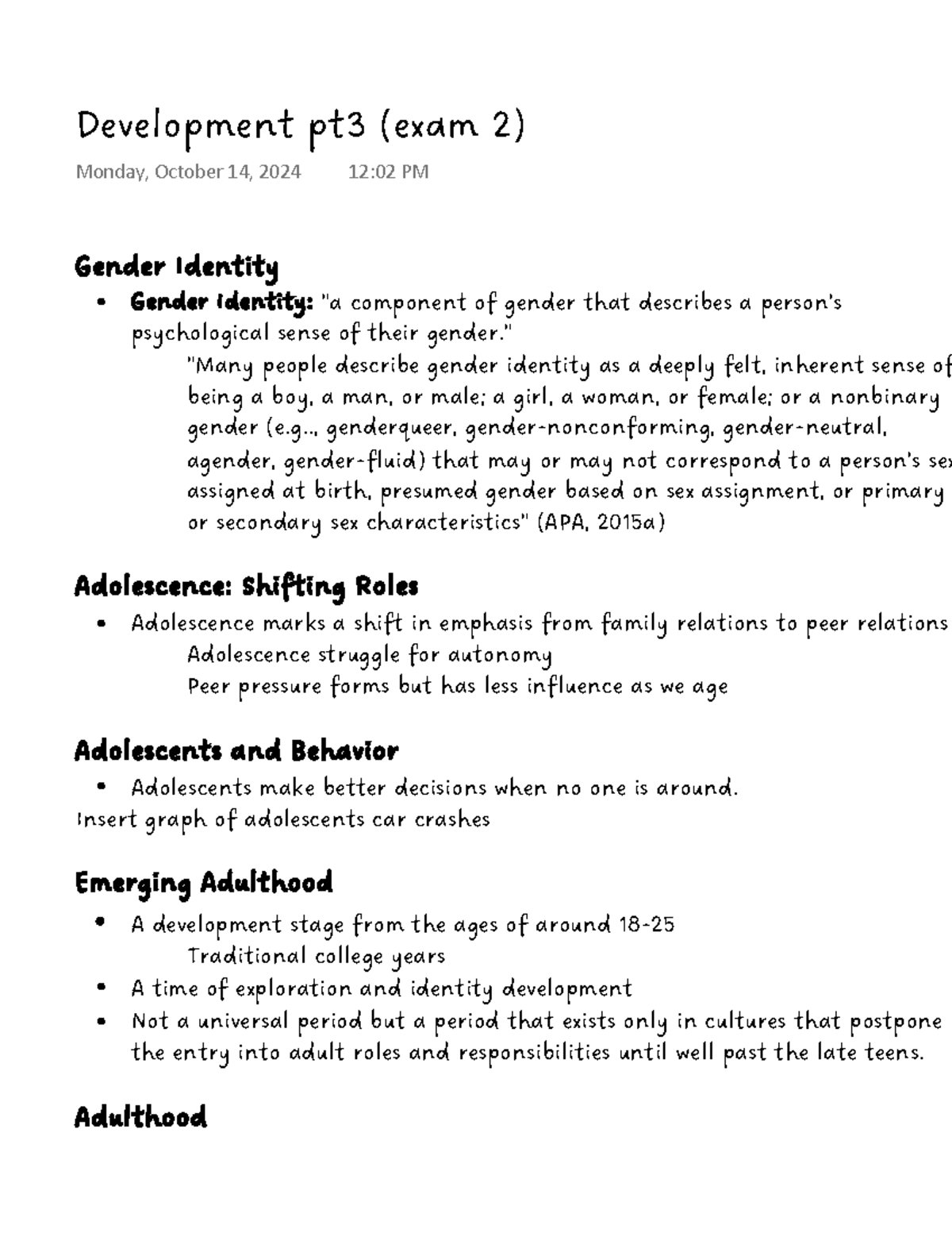 Developmental Psychology Insights: Gender Identity and Adulthood (Exam ...