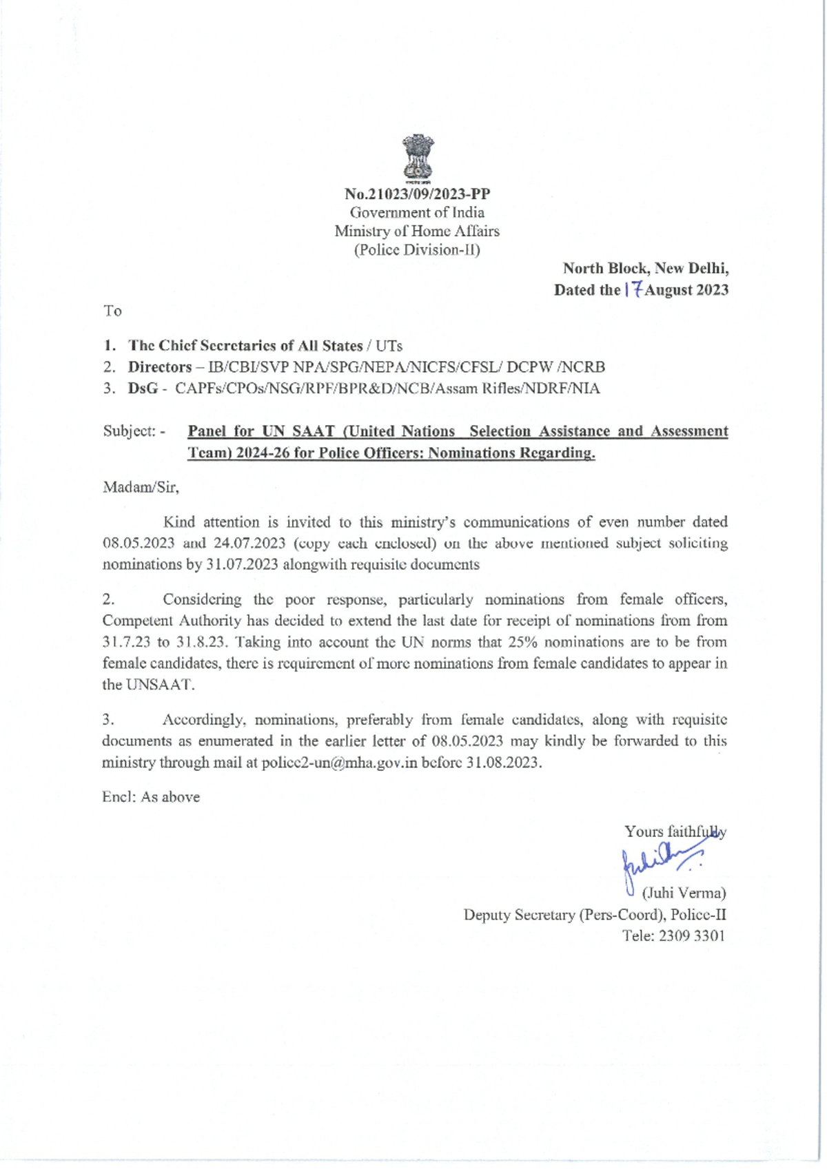 UNSAAT Panel Nominations for Police Officers - Important Update - Studocu