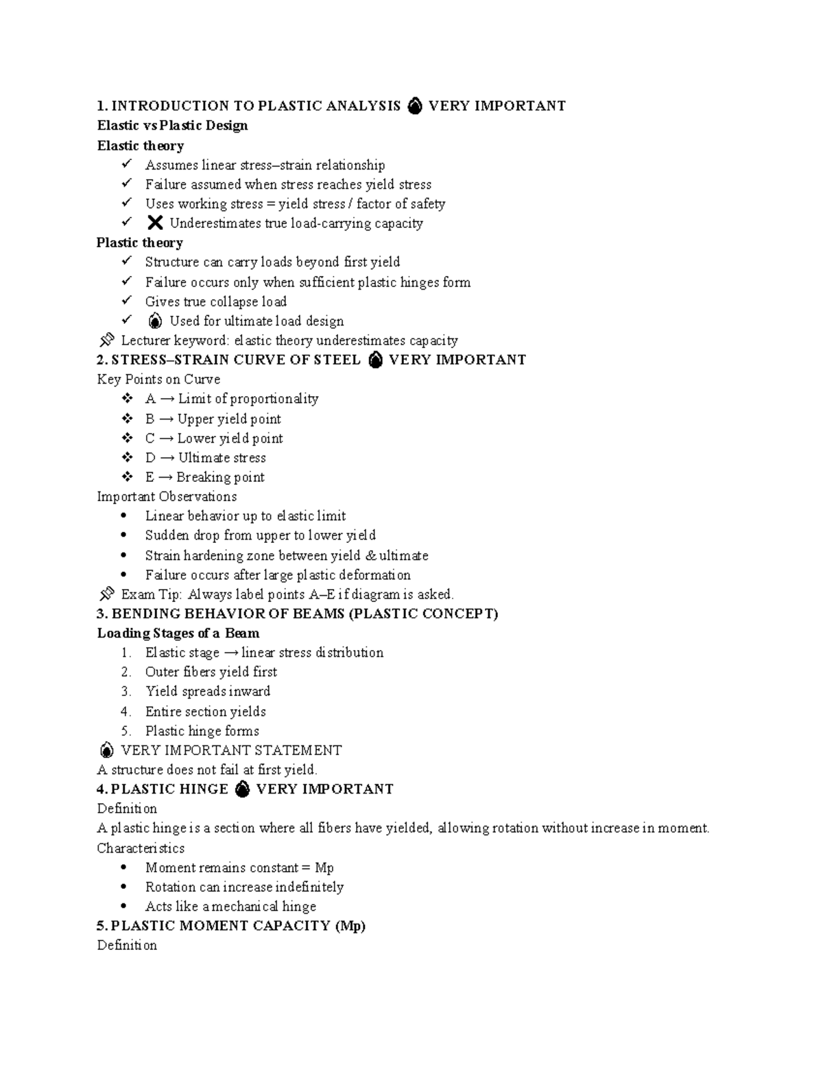 Short Notes on Plastic Analysis and Earthquake Load (SD) - Studocu