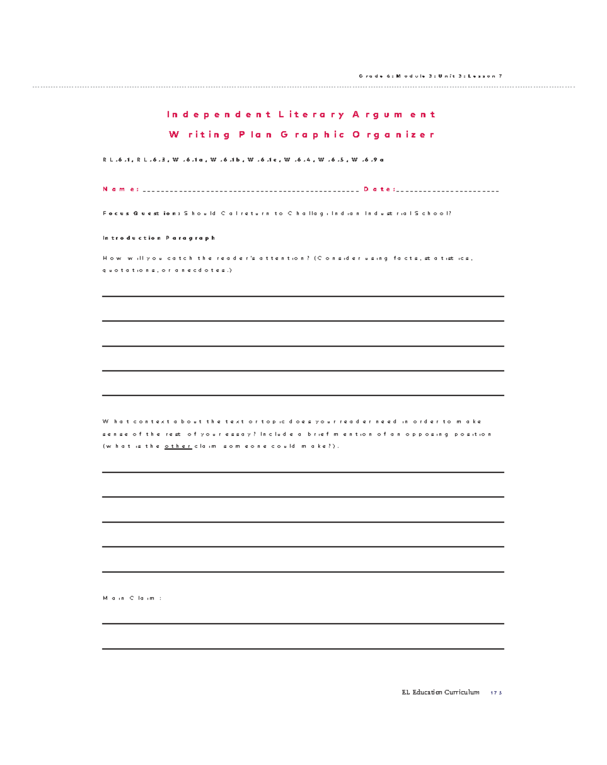 Jayveon Mcneal Student - Argumentative Essay Plan - Grade 6: Module 3 ...