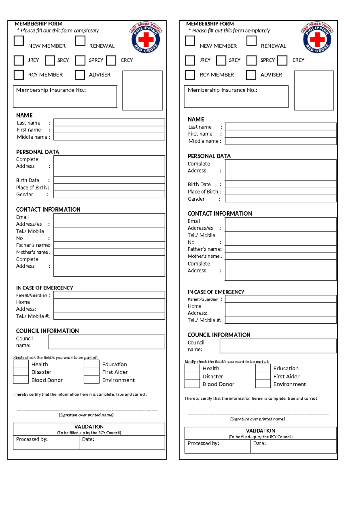 RCY Membership Form: New Member & Renewal Application - Studocu