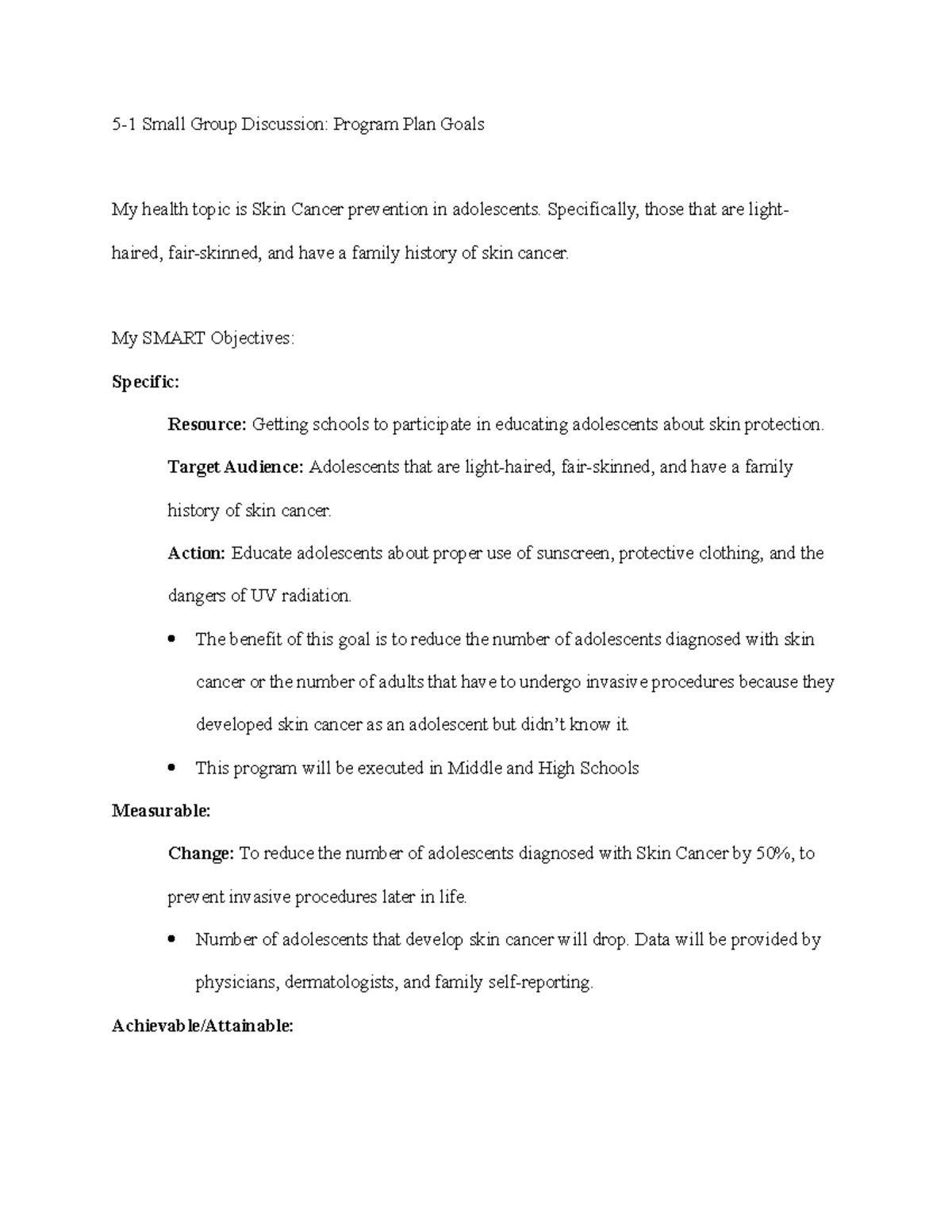 5-1 Small Group Discussion-Program Plan Goals - 5-1 Small Group ...