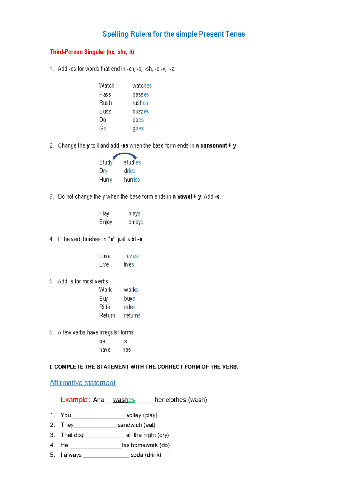 Spelling Rulers for the simple Present Tense - Practice - Spelling ...