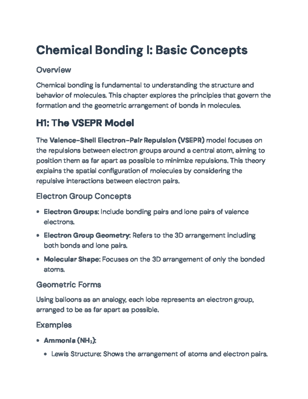 Chemical Bonding I: VSEPR Model, Molecular Geometry, and Polarity ...