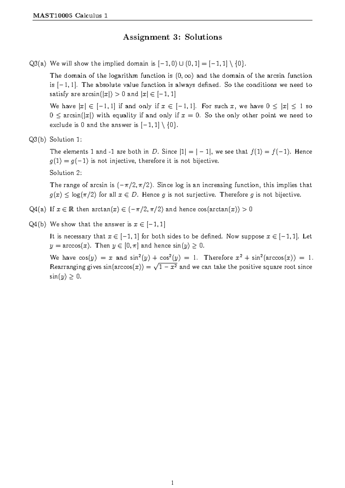 Calculus 1 (MATH101) Assignment 3: Detailed Solutions - Studocu