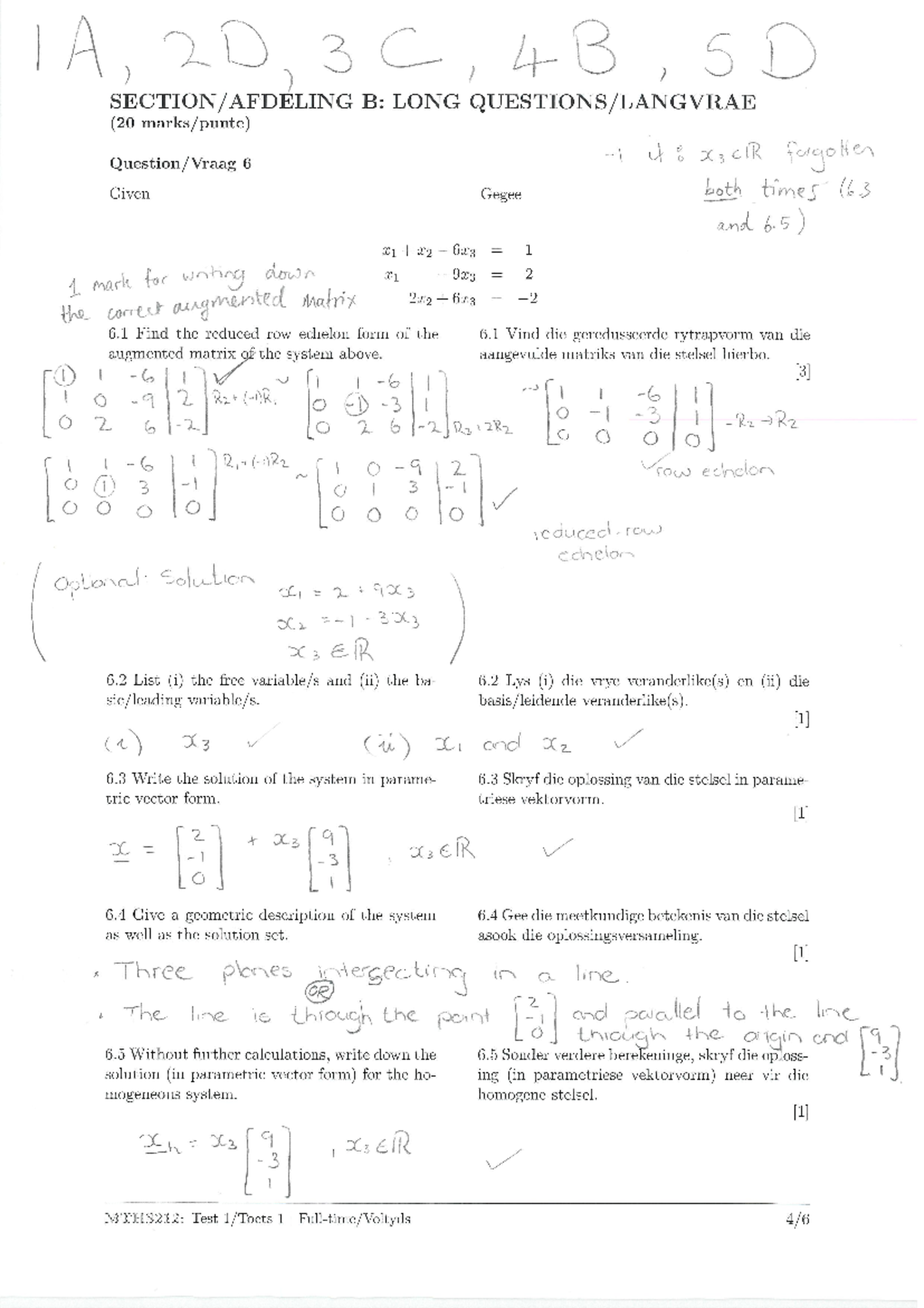 MTHS212 Long Test 1 Solutions and Analysis 2024 - Studocu