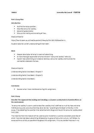 TMA 03 - Assignment for OU - TMA 03 Part One: Essay plan Describe the ...