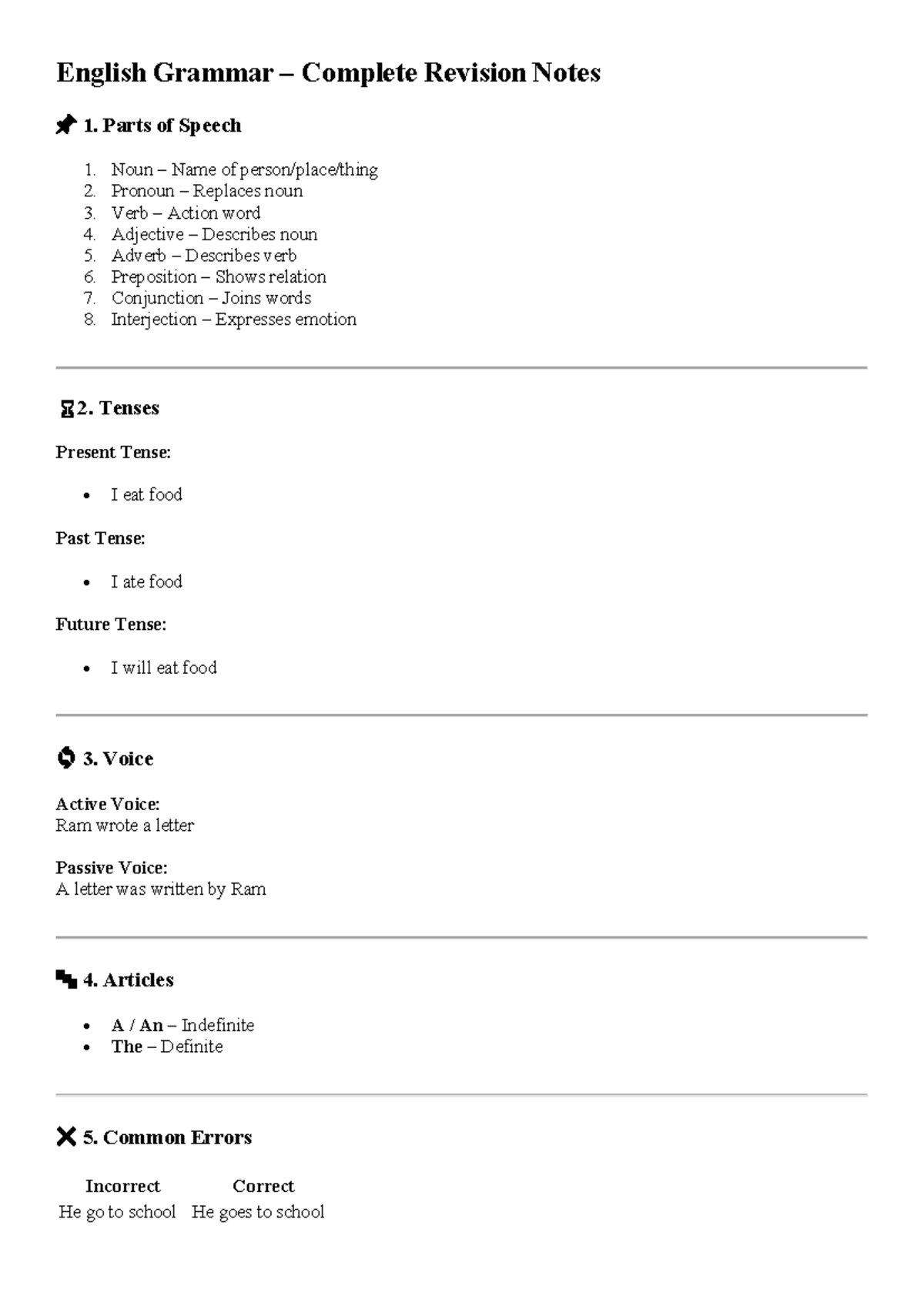 English Grammar Revision Notes - ASSIGNMENT - Studocu