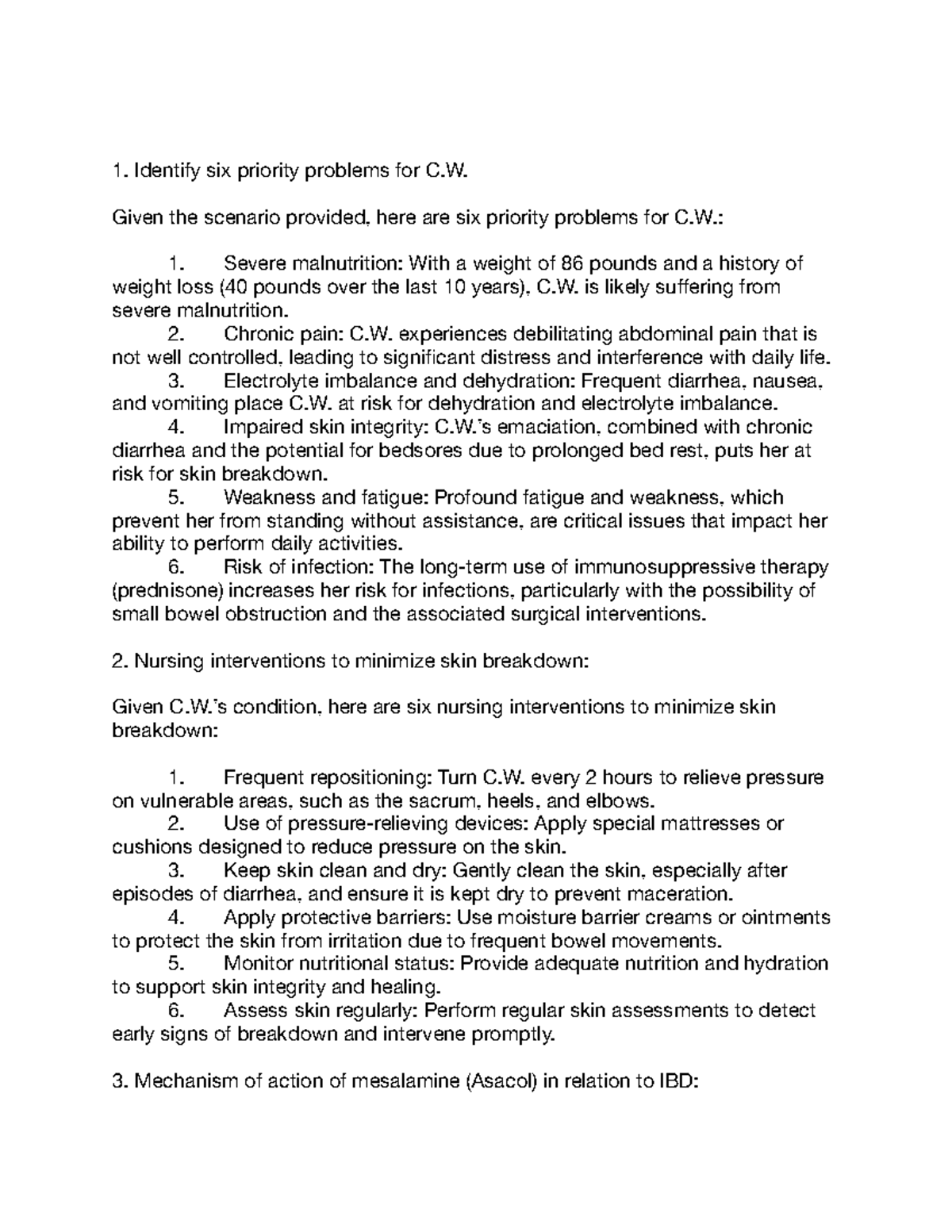 Case Study: IBD with SBO - Nursing Priorities & Interventions - Studocu