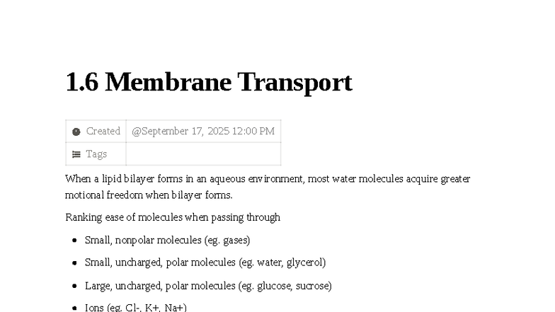 1.6 Membrane Transport: Molecule Passage and Osmosis Explained - Studocu
