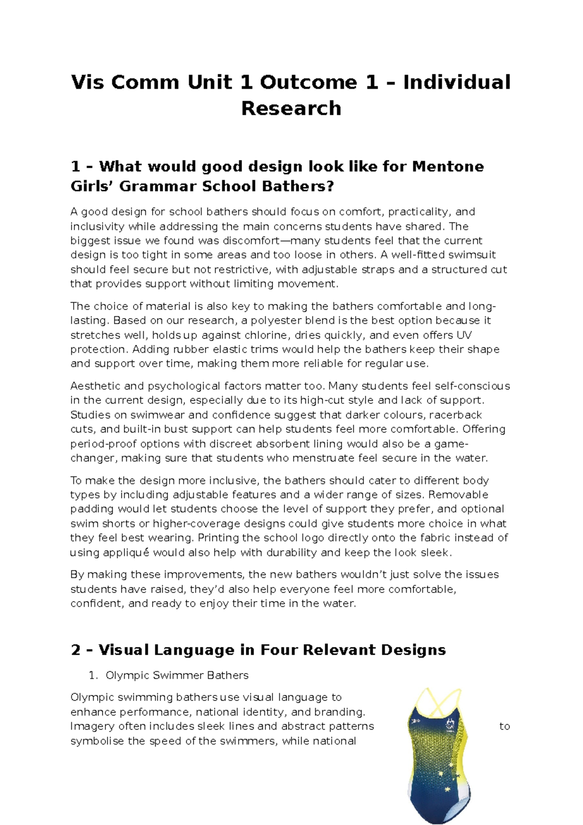 Vis Comm Unit 1 Outcome 1 - Design Proposal for Mentone Grammar Bathers ...