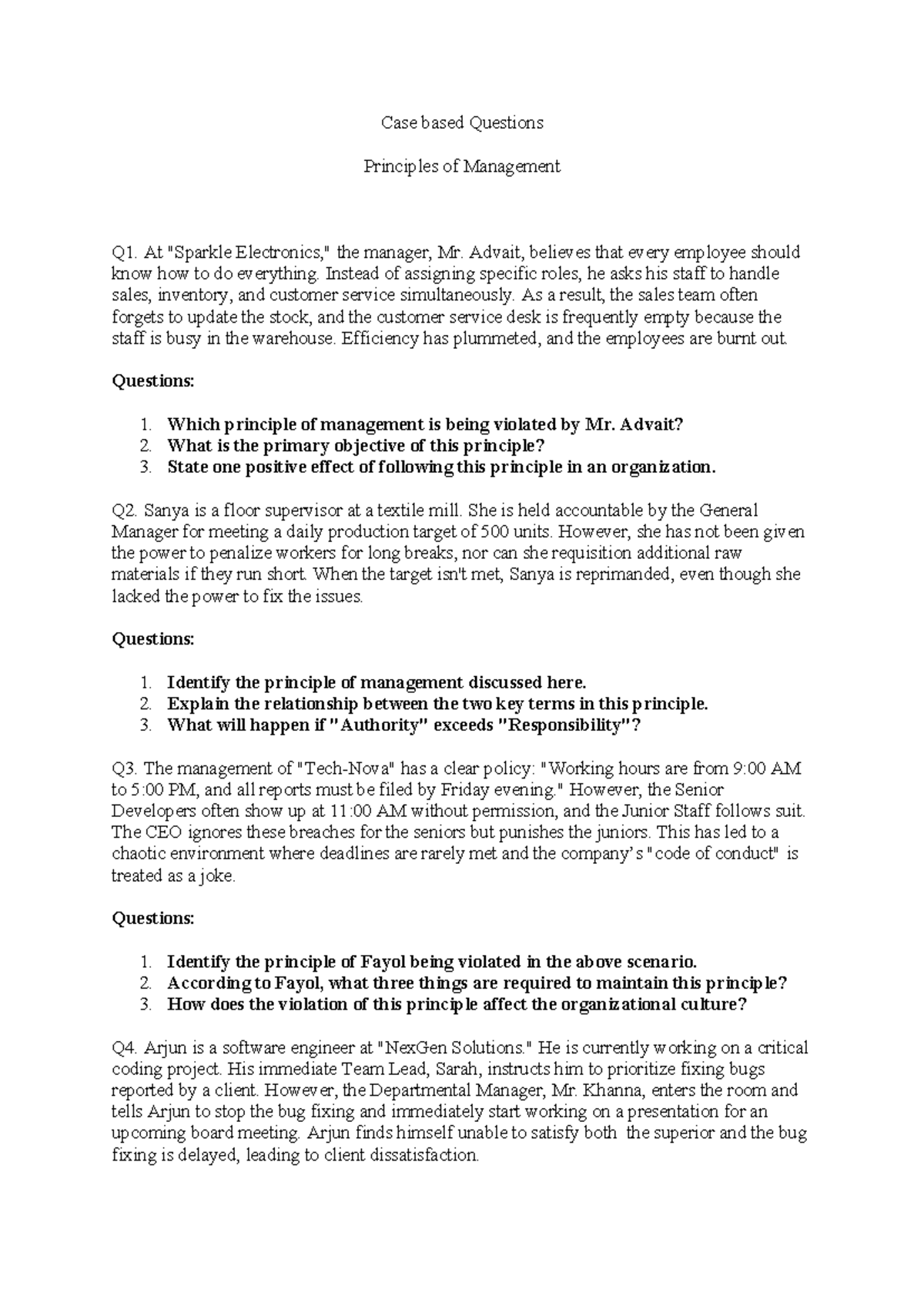 CBQ POM - Case-Based Questions on Principles of Management - Studocu