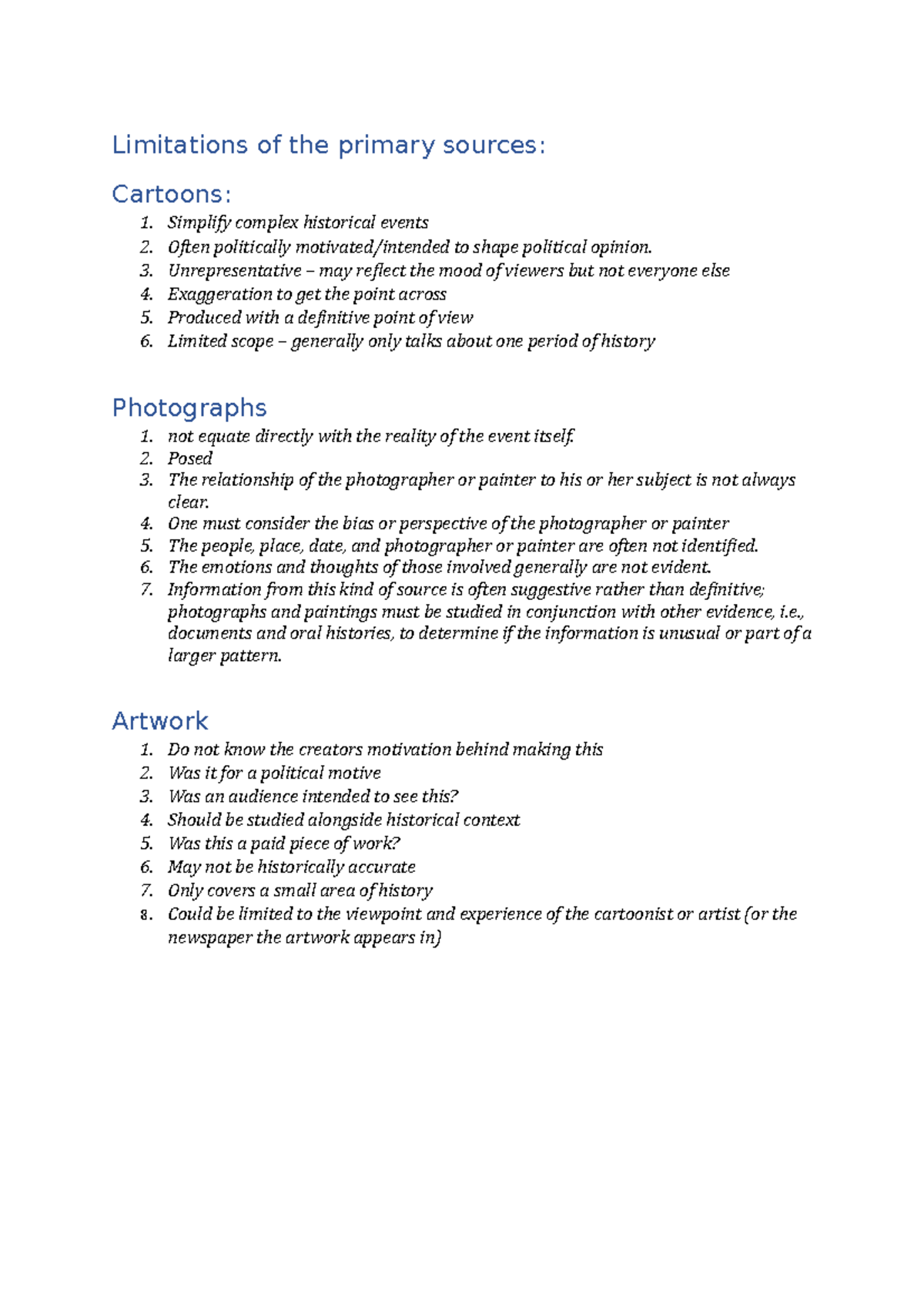 Limitations of Primary Sources in Historical Research (HIST101) - Studocu