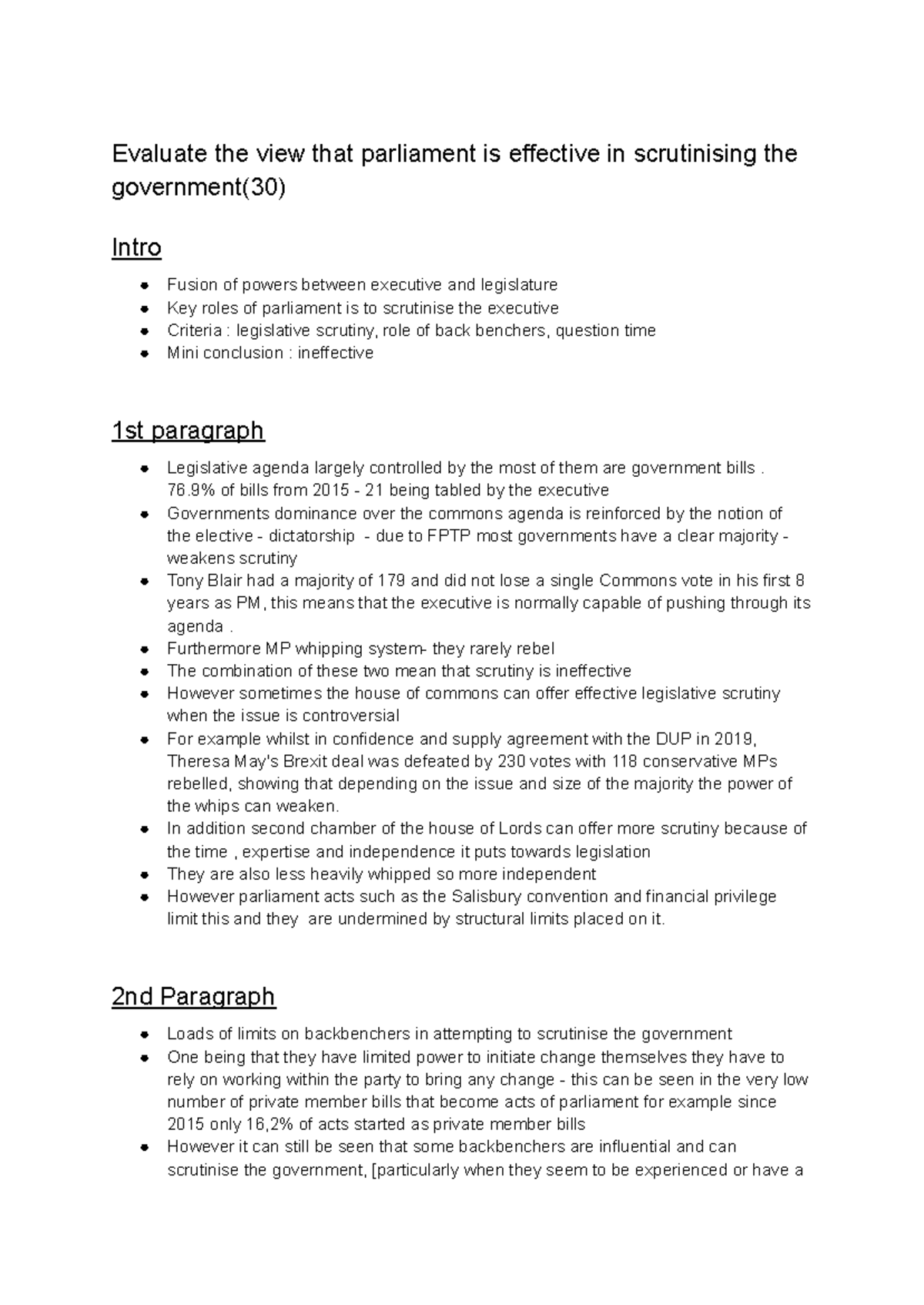 Essay: The Effectiveness of Parliament in Scrutinising the Government ...