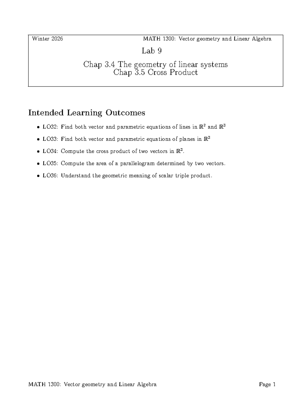 MATH 1300 Lab 9: Vector Geometry & Linear Algebra Full Solutions - Studocu