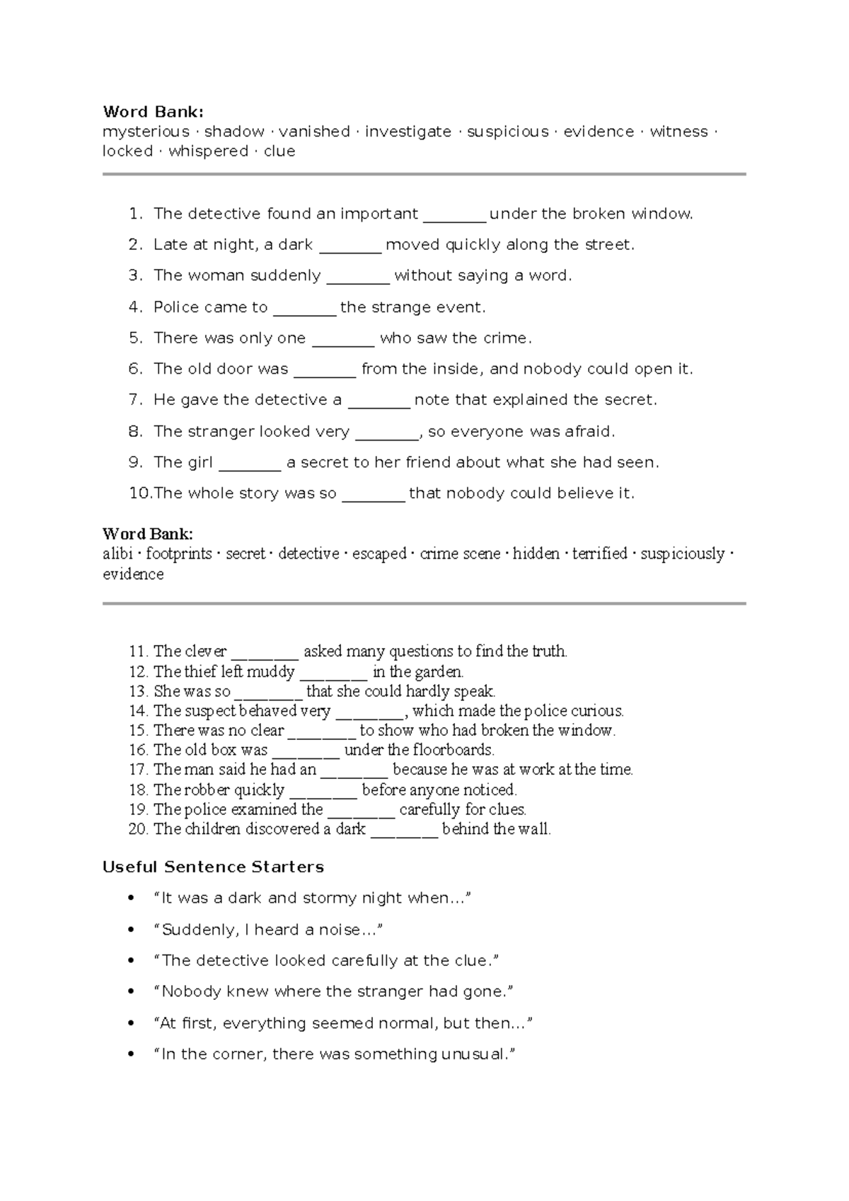 Word Bank: Vocabulary for Writing Suspenseful Stories - Studocu