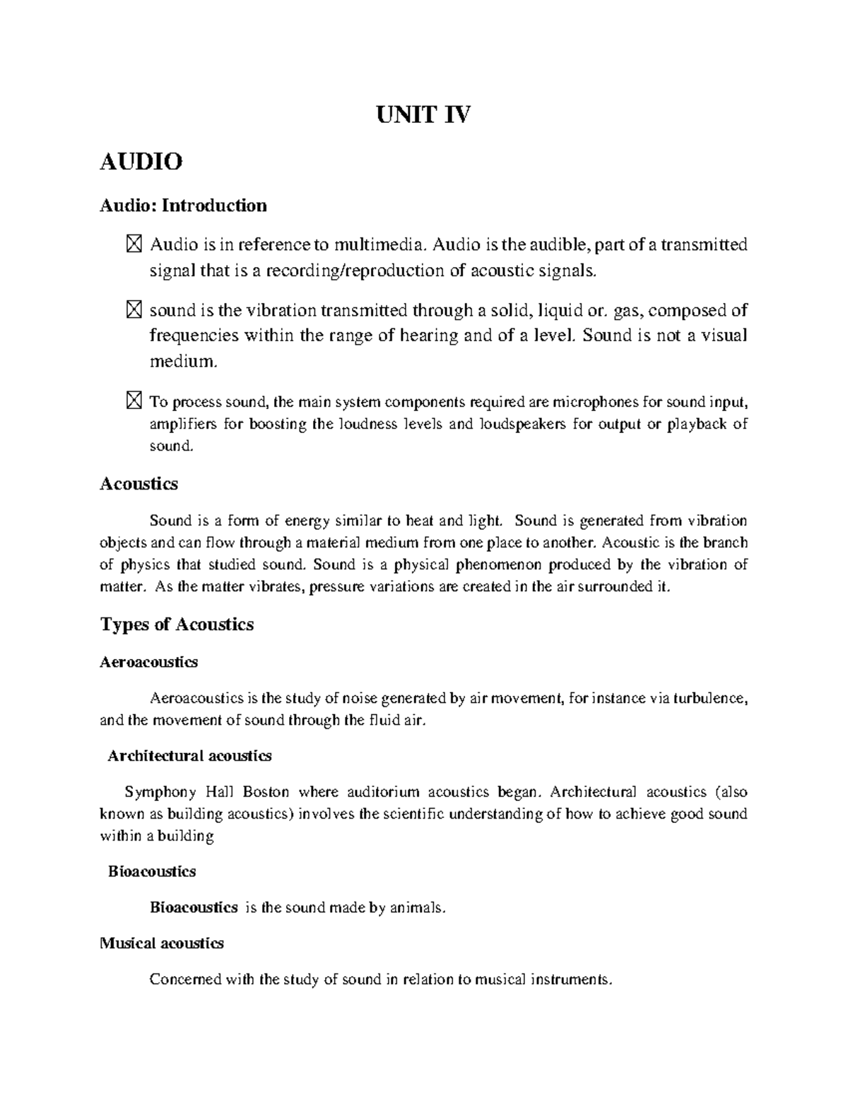 Unit IV - Audio and Acoustics Overview: Key Concepts and Terminology ...